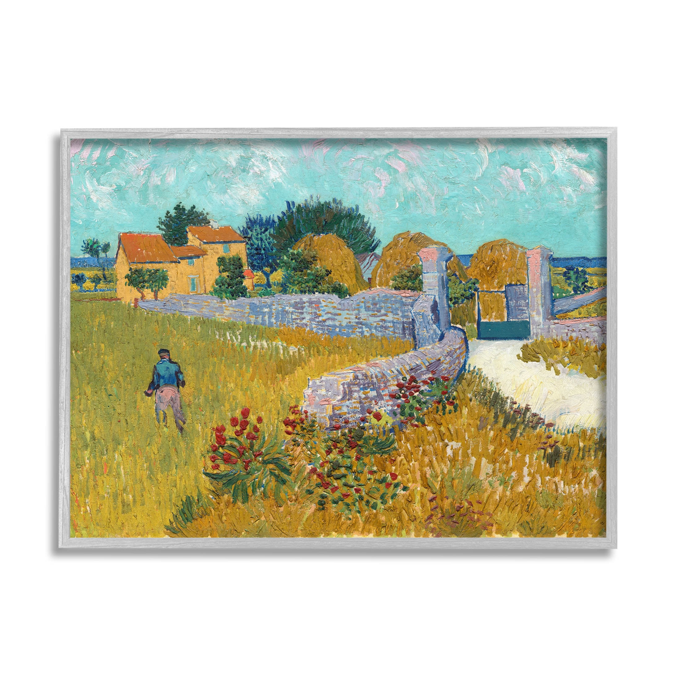 Farmhouse In Provence Van Gogh Scene Landscape Painting Gray Framed Art ...