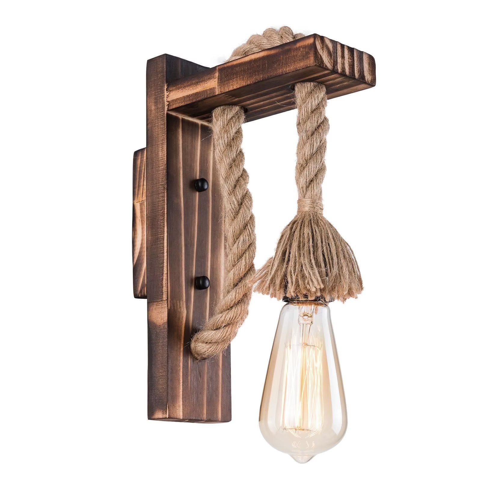 Farmhouse Hemp Rope Wood Indoor Wall Sconces Lamp Hallway Entryway ...