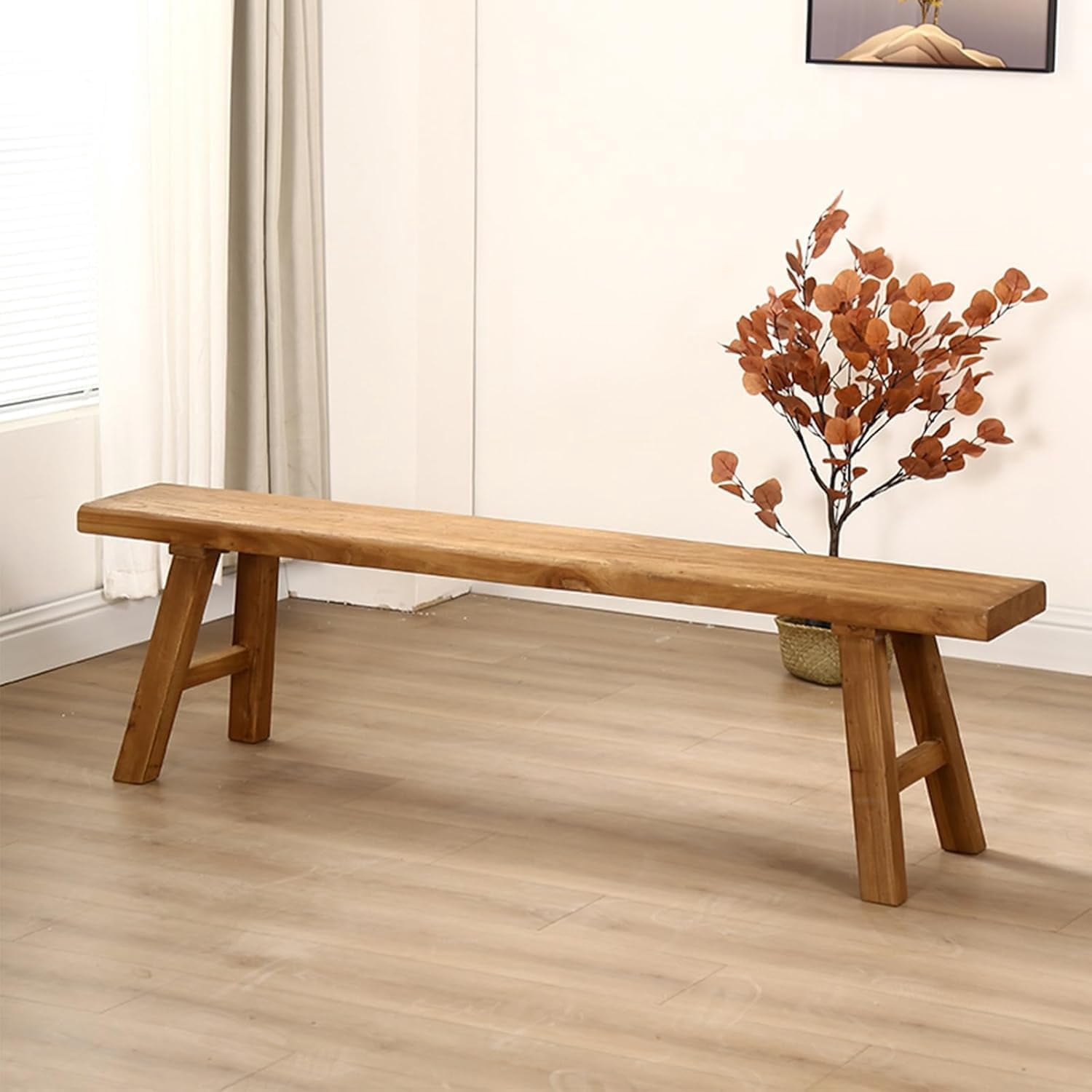 Farmhouse Indoor Wooden Living Room Dining Bench Asian Natural Wood ...