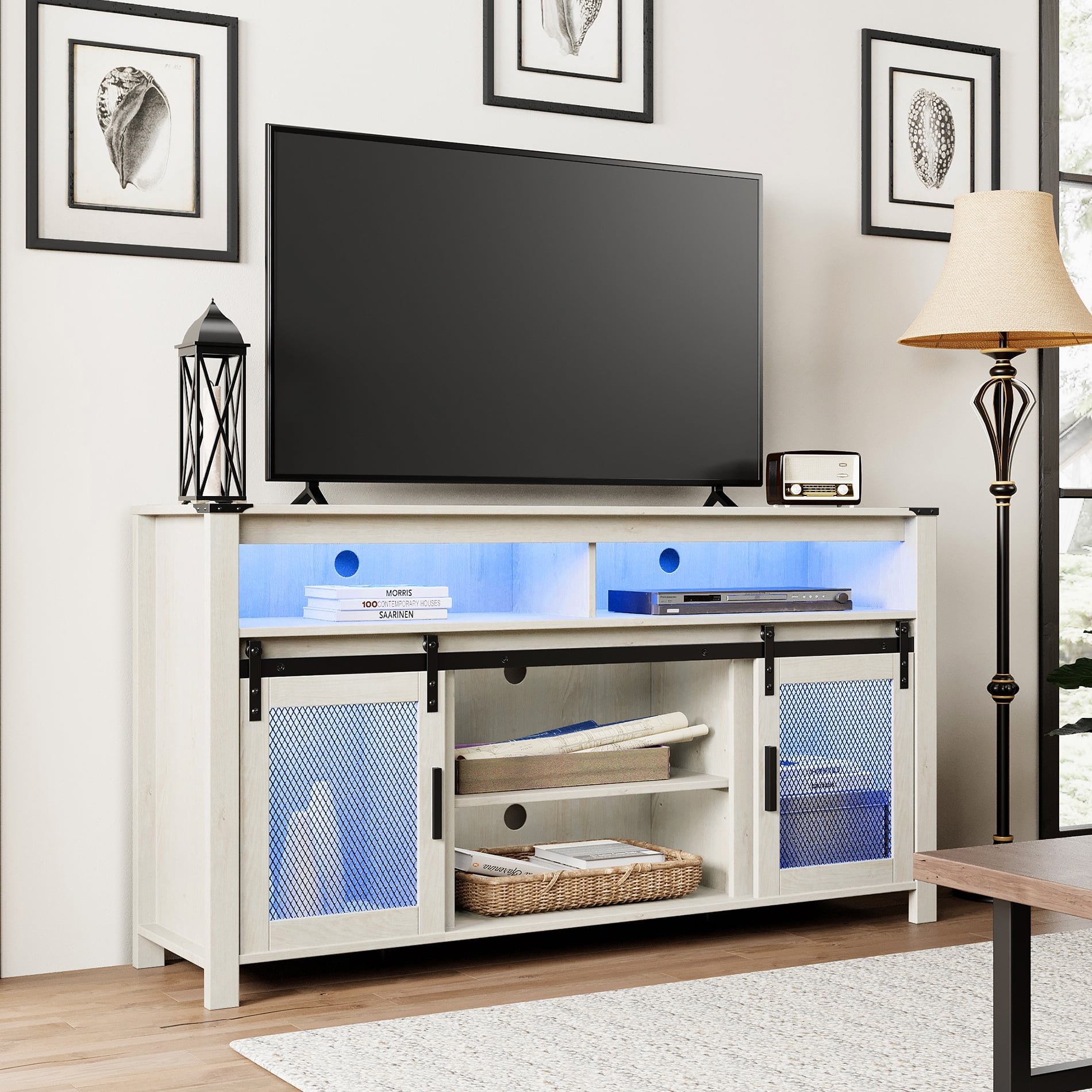 Farmhouse & Industrial TV Stand for 65+ Inch TV, Media Entertainment ...