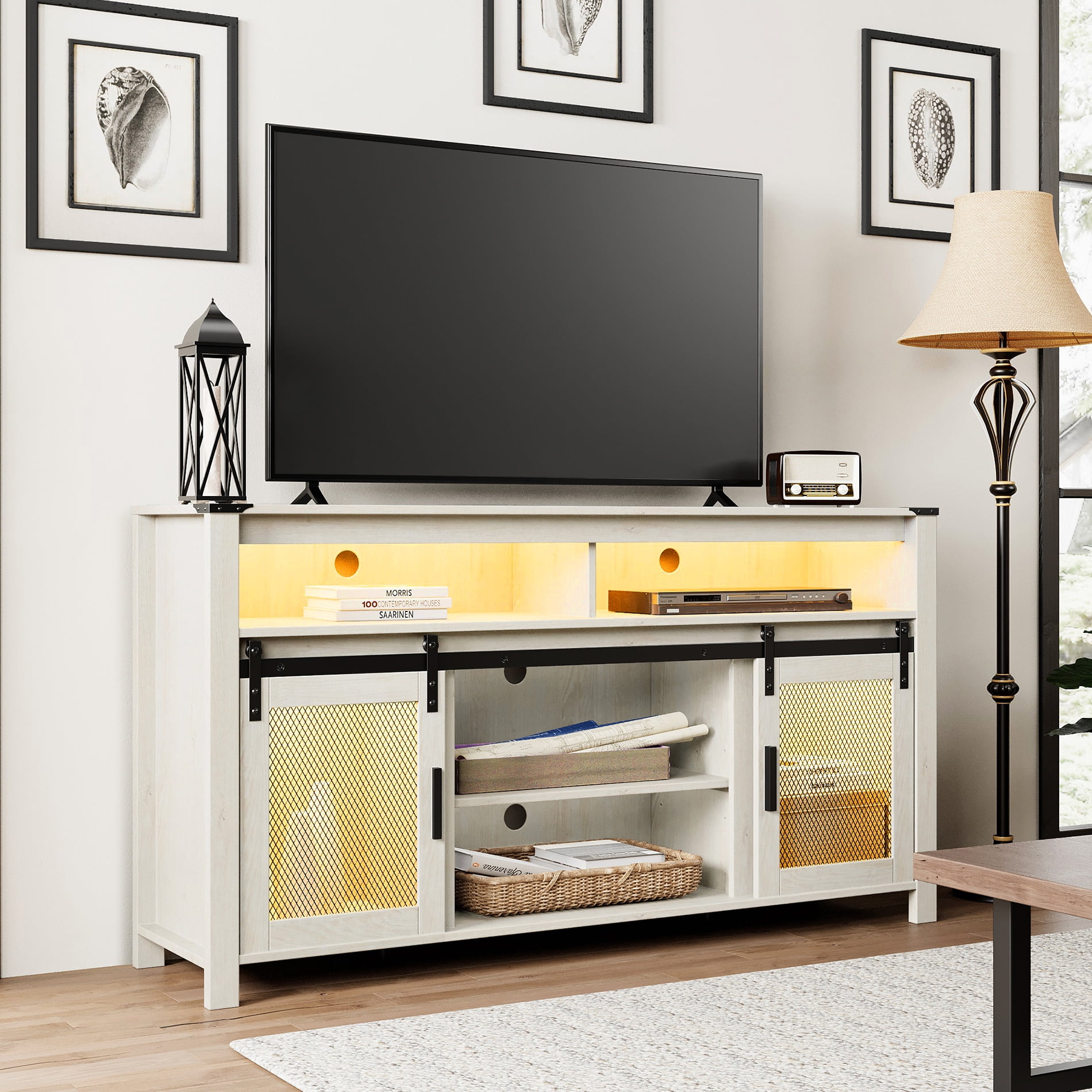 Farmhouse & Industrial TV Stand for 65+ Inch TV, Media Entertainment ...