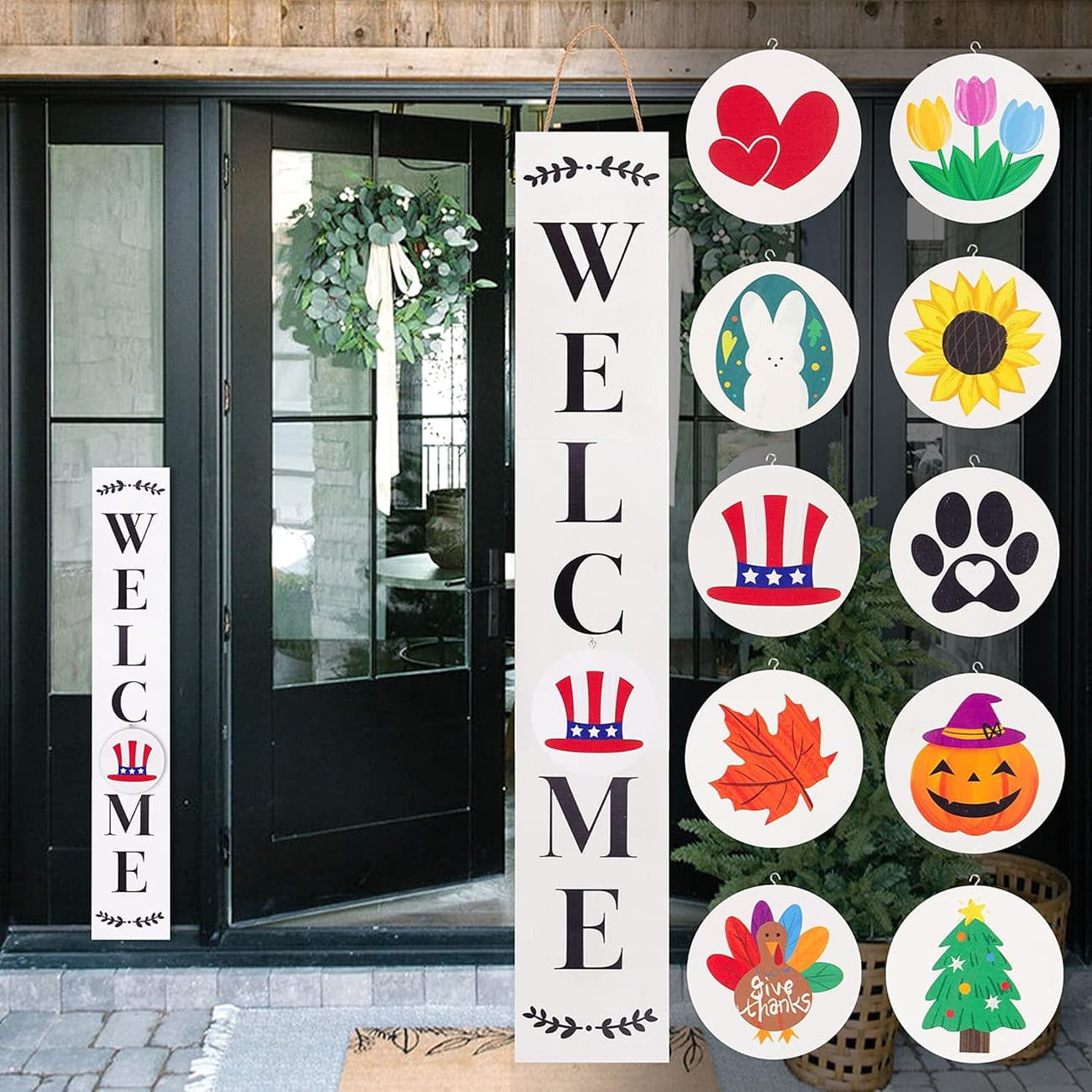 Farmhouse Interchangeable Welcome Decor 47 in. x 7.9 in. by Wooden Wall ...