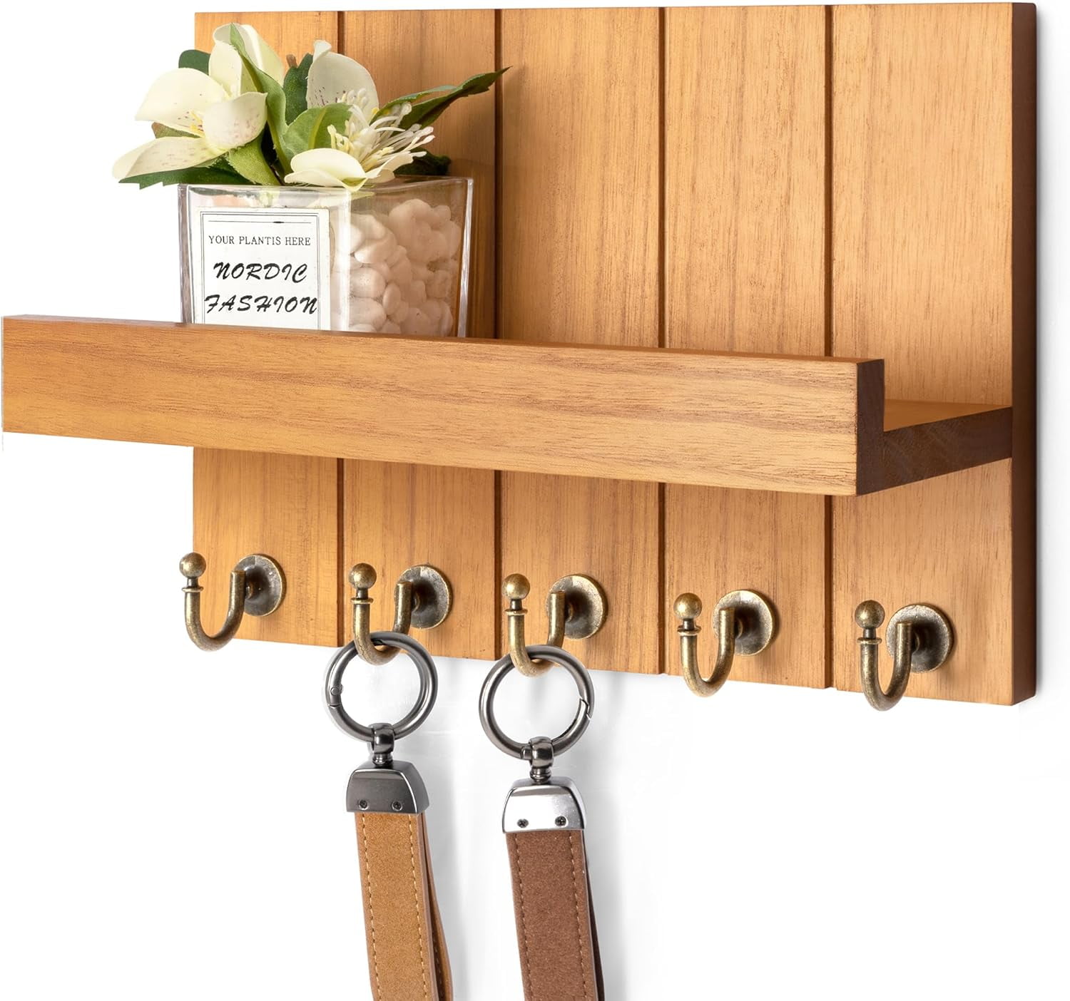 Farmhouse Key Holder for Wall - Decorative Wall Shelf with Key Hooks ...