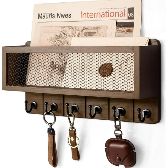 Farmhouse Key Holder for Wall with Mail Storage Basket : Decorative ...