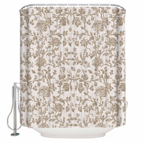 Farmhouse Khaki Bathroom Shower Curtains with 12 Hooks Polyester ...