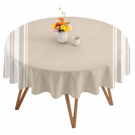Farmhouse Khaki Round Tablecloth 60 inches White Stripe Waterproof Oil ...