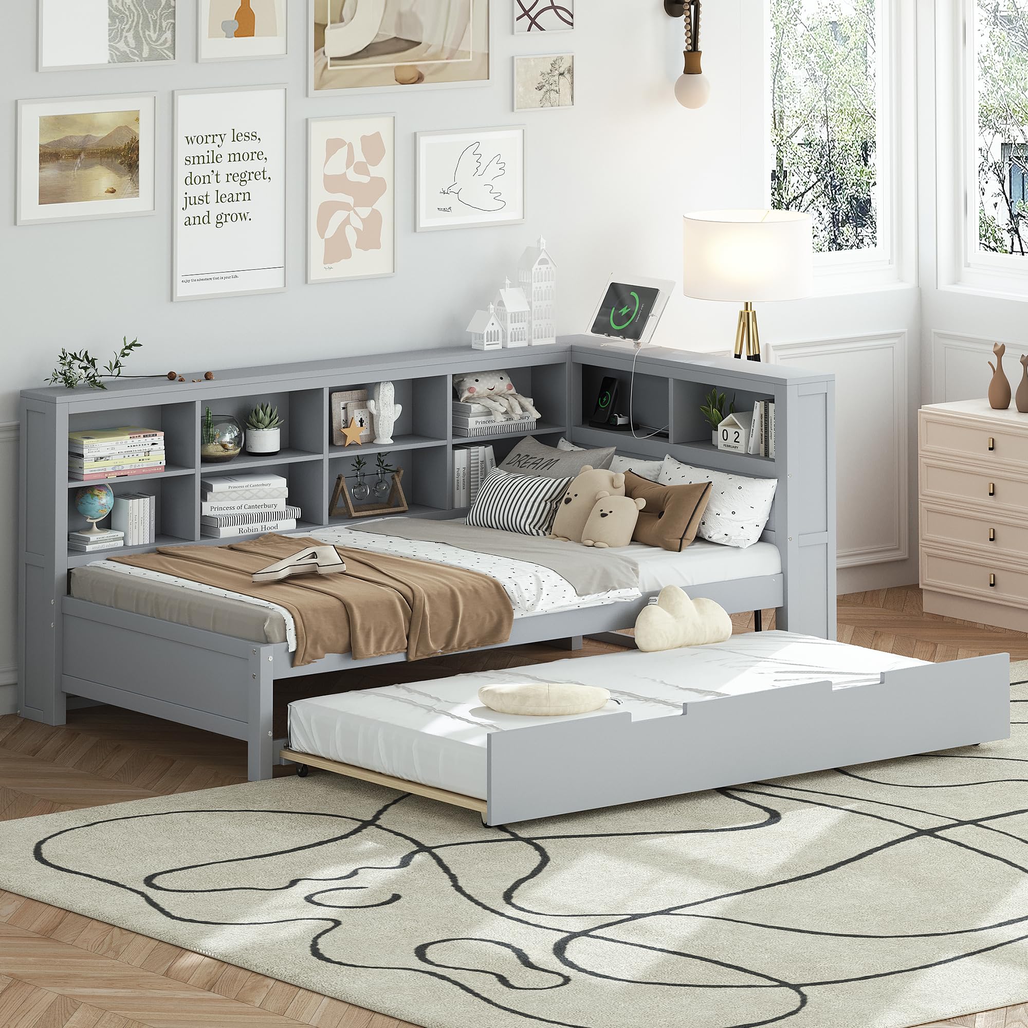 Farmhouse King Size Bed Frame with 51" Tall Headboard, Wood Platform ...