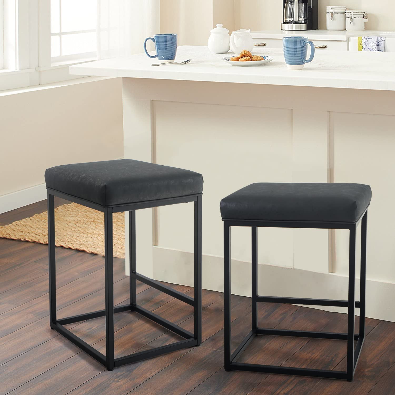 Farmhouse Kitchen Bar Stools Set of 2, 24 Inch Backless Counter Height ...
