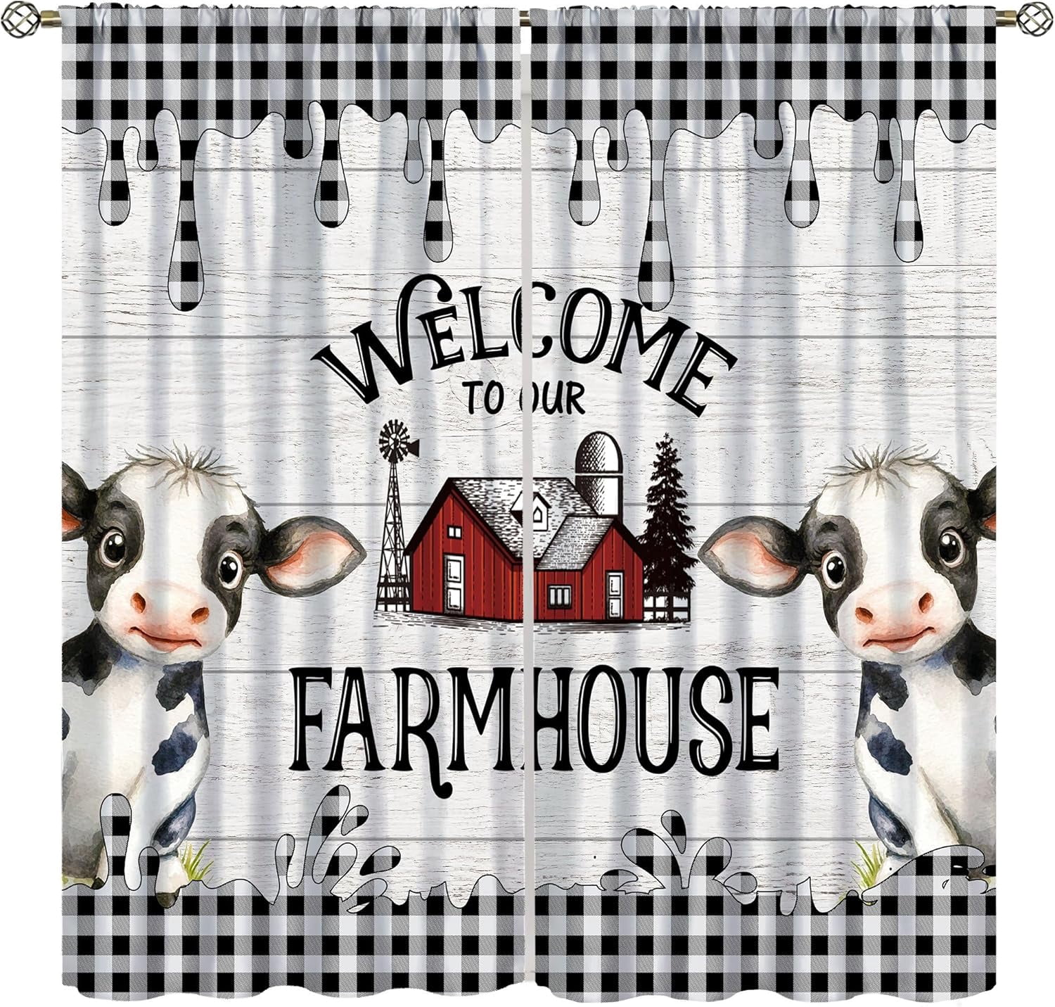 Farmhouse Kitchen Blackout Curtains Country Cow Decor Black and White ...