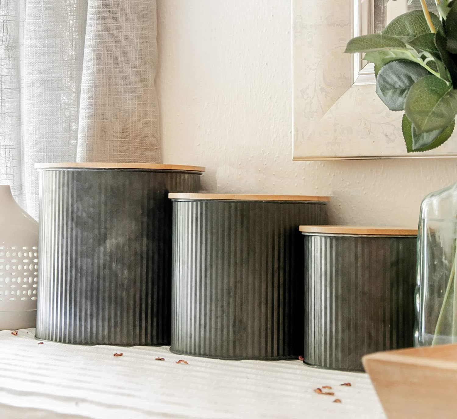 Farmhouse Kitchen Canisters for Countertop - Approx. 5, 4 & 2 Quart/Tin ...