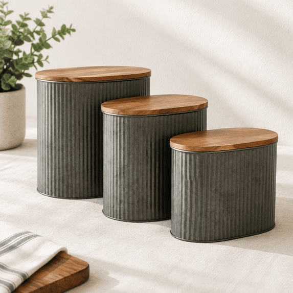 Farmhouse Kitchen Canisters For Countertop - Approx. 5 4 & 2 Quart/tin ...