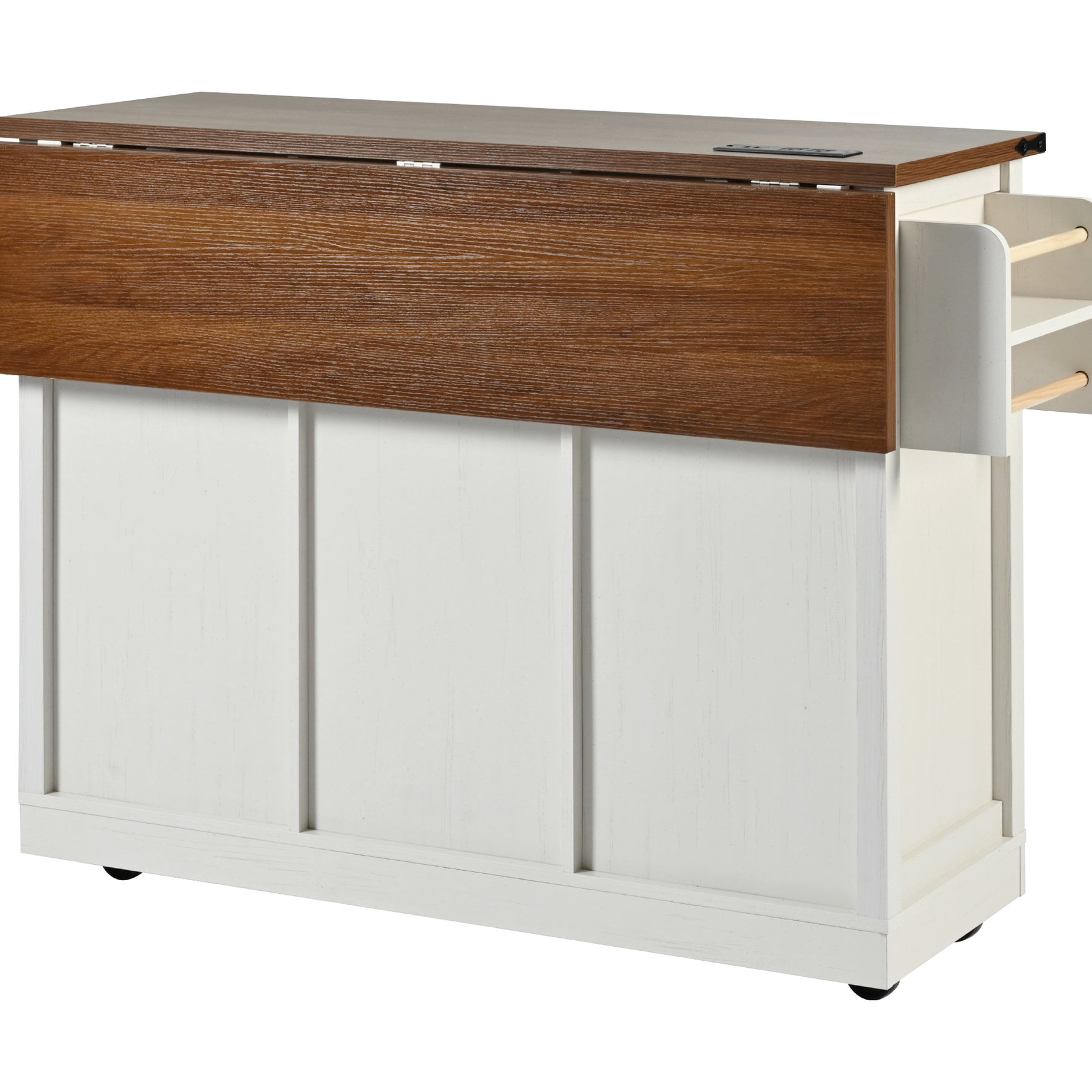 Farmhouse Kitchen Cart | Equipped with Charging Station, Drop Leaf, and ...