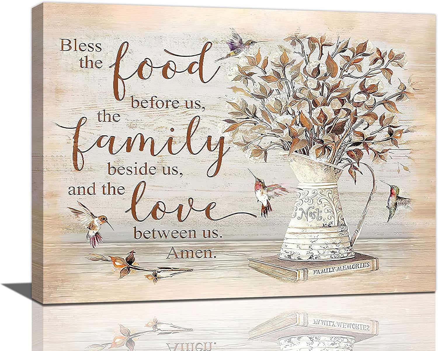 Farmhouse Kitchen Cotton Wall Art Bless The Food Kitchen Quotes Sign ...