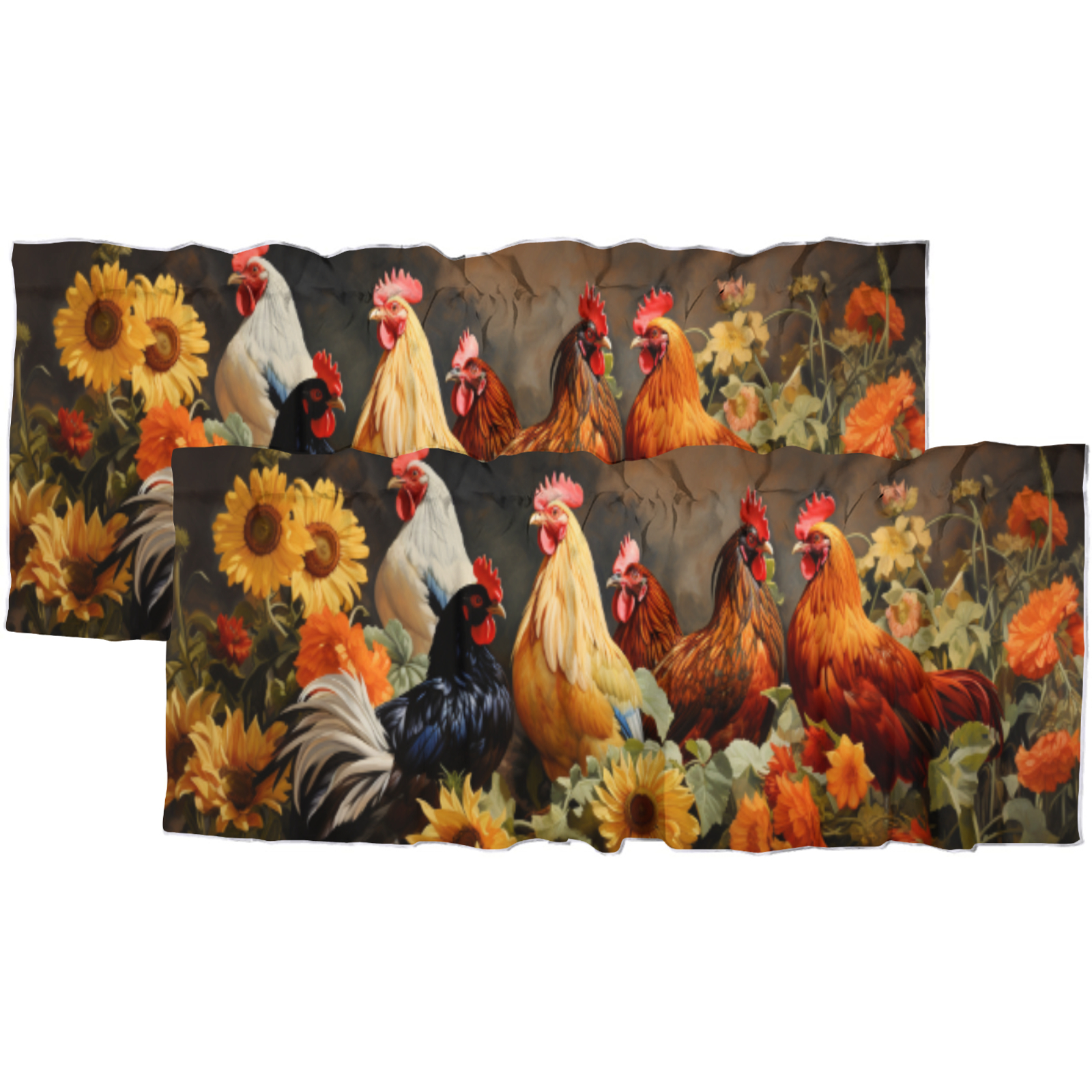 Farmhouse Kitchen Curtain Valances Rooster Country Animals Chicken in ...