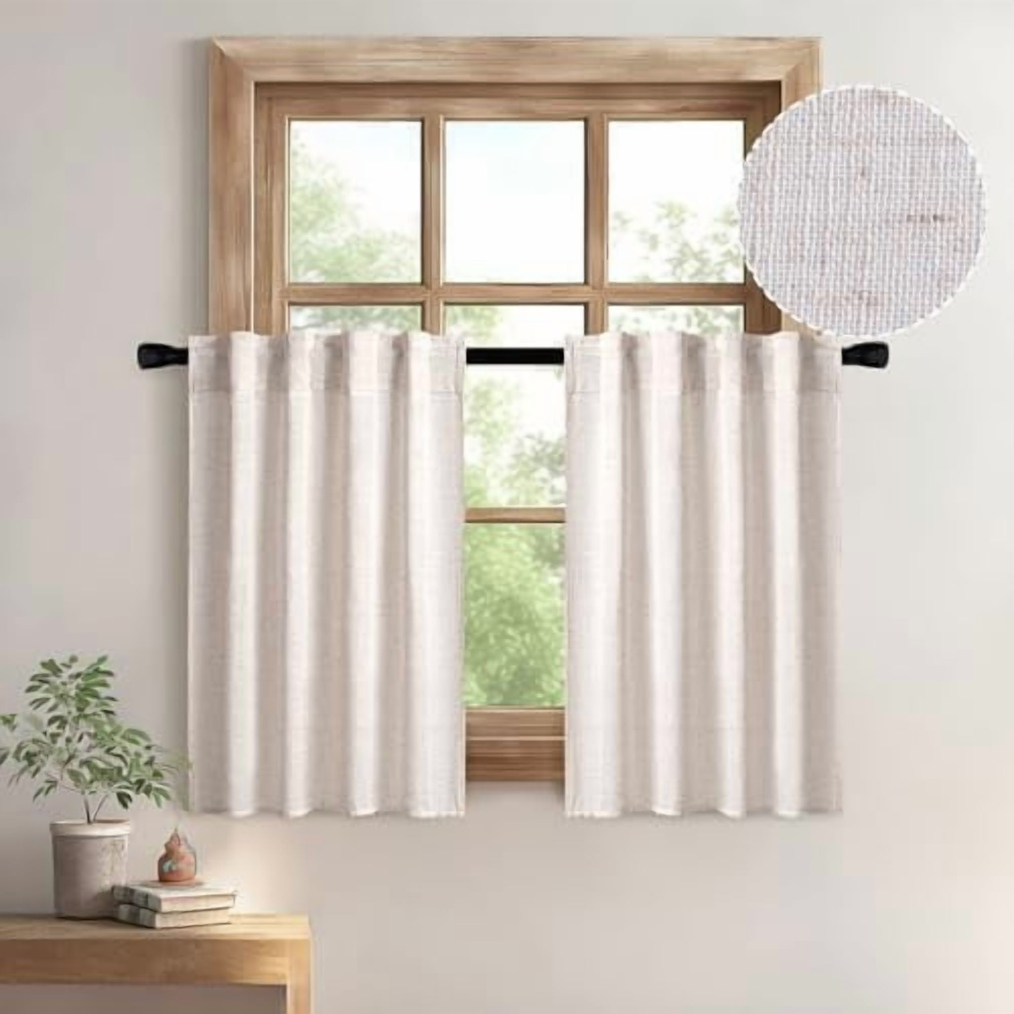 Farmhouse Kitchen Curtains 24 Inch Length 2 Panels, Soft Thick Linen ...