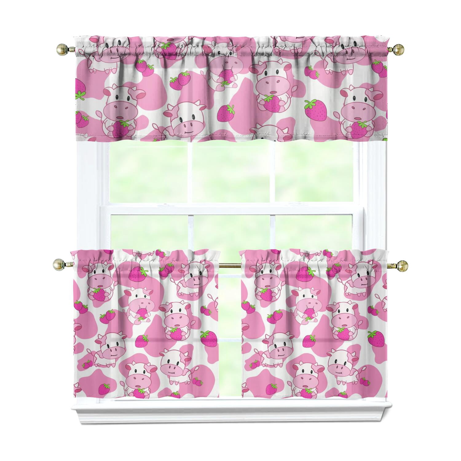 Farmhouse Kitchen Curtains 3 Piece Set - Cute Cow Buffalo Print Tier ...