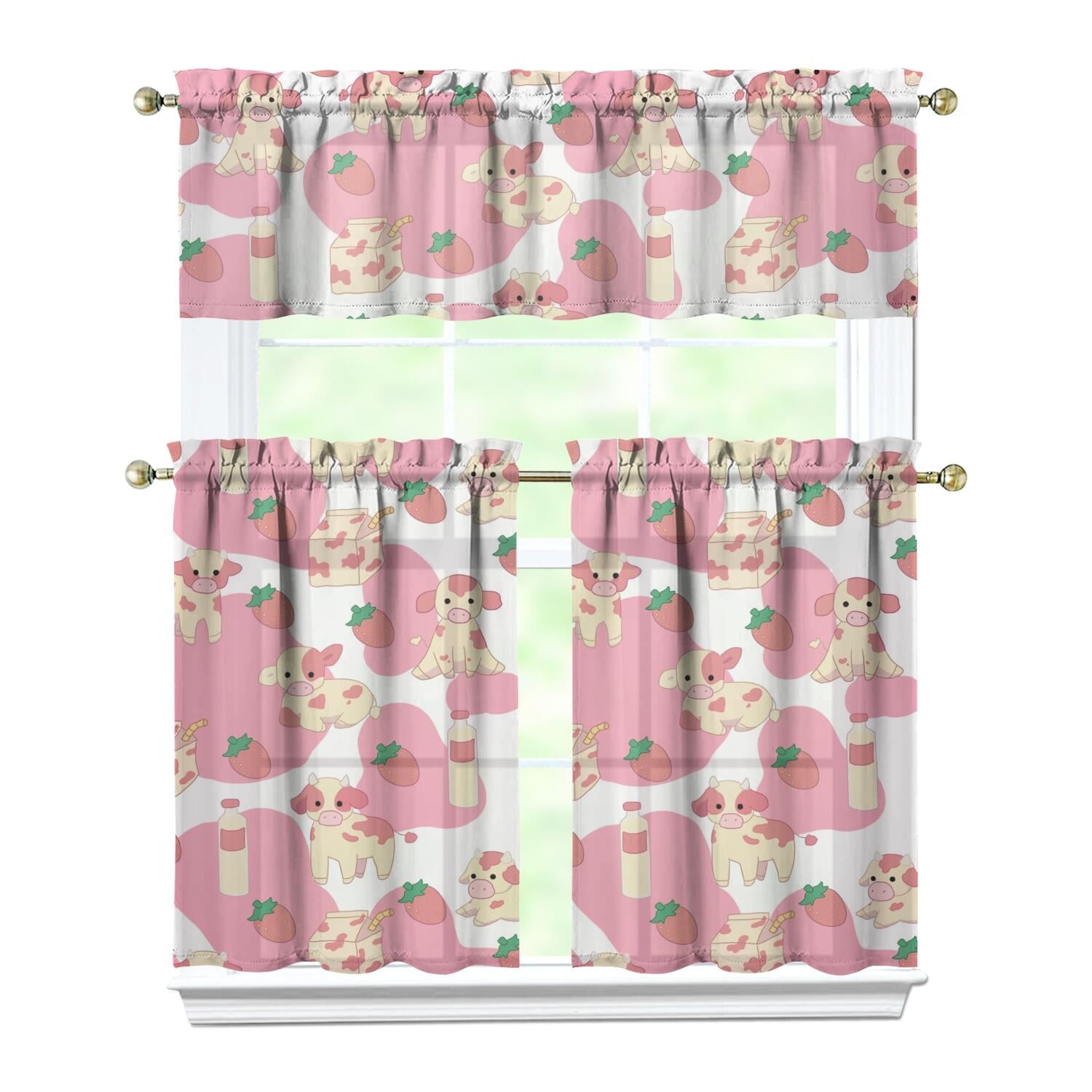 Farmhouse Kitchen Curtains 3-Piece Set - Cute Cow Lovers Design, Black ...