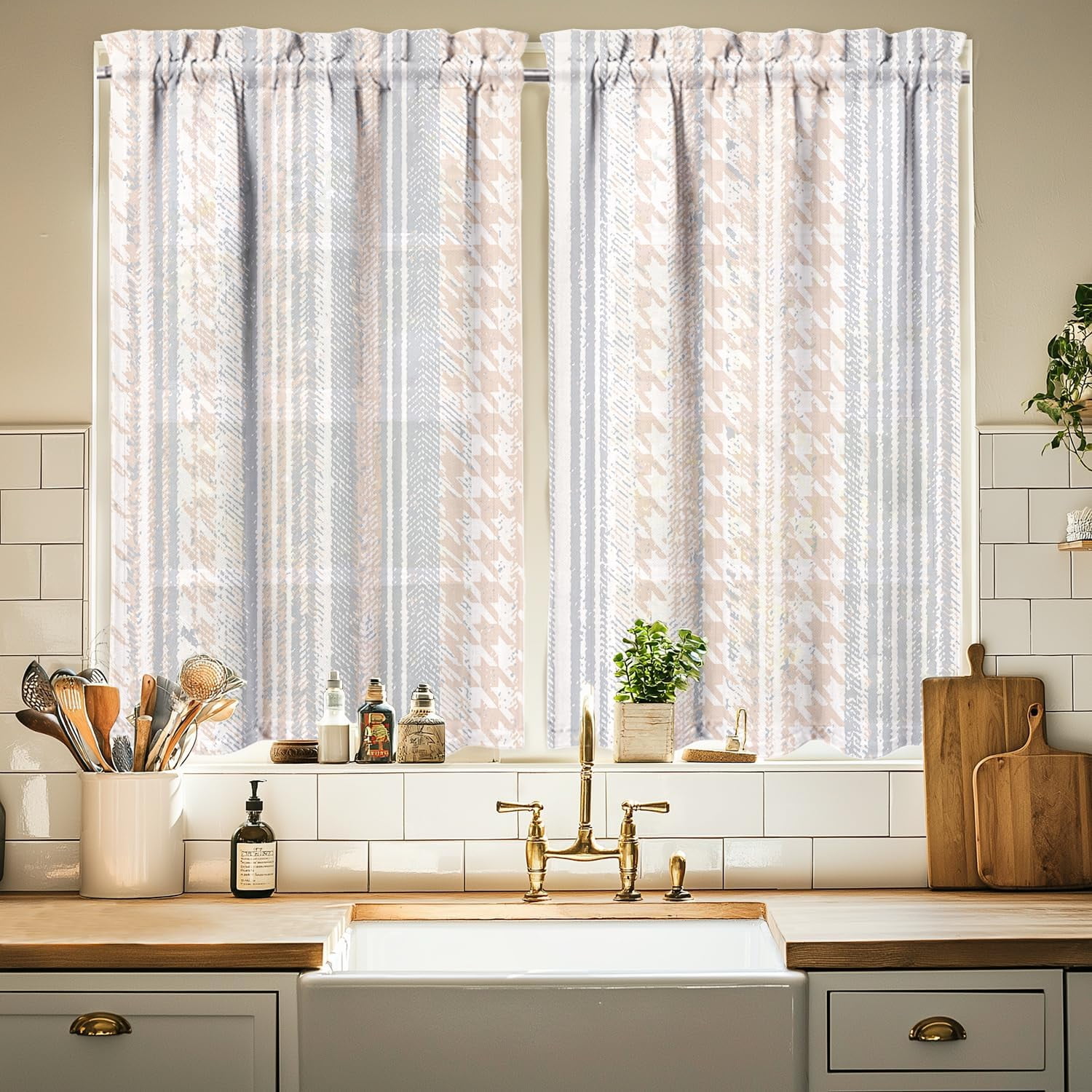 Farmhouse Kitchen Curtains 36 Inch Length Country Window Curtain Over ...