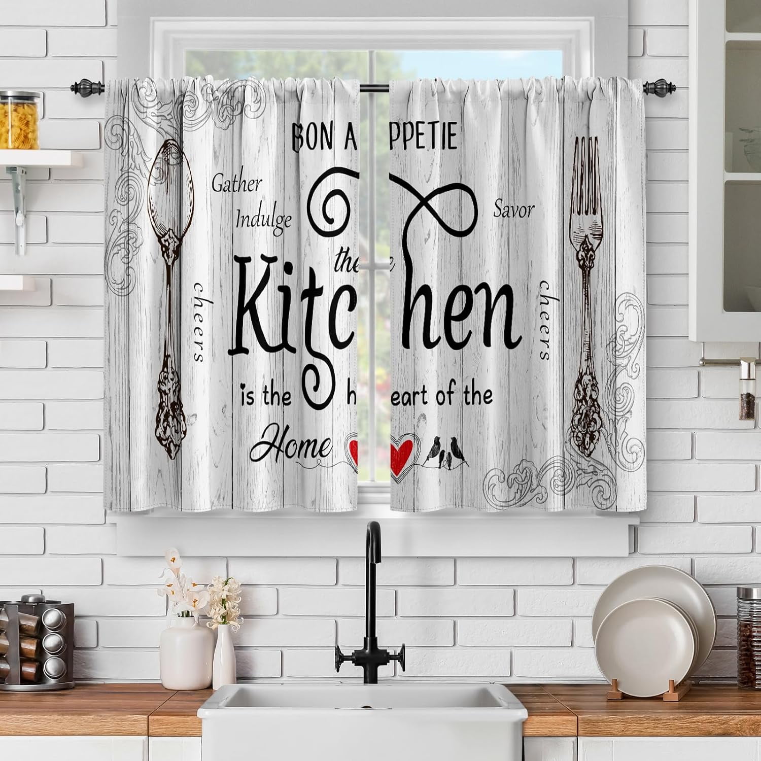 Farmhouse Kitchen Curtains Decor: Short Curtains for Window Rustic ...