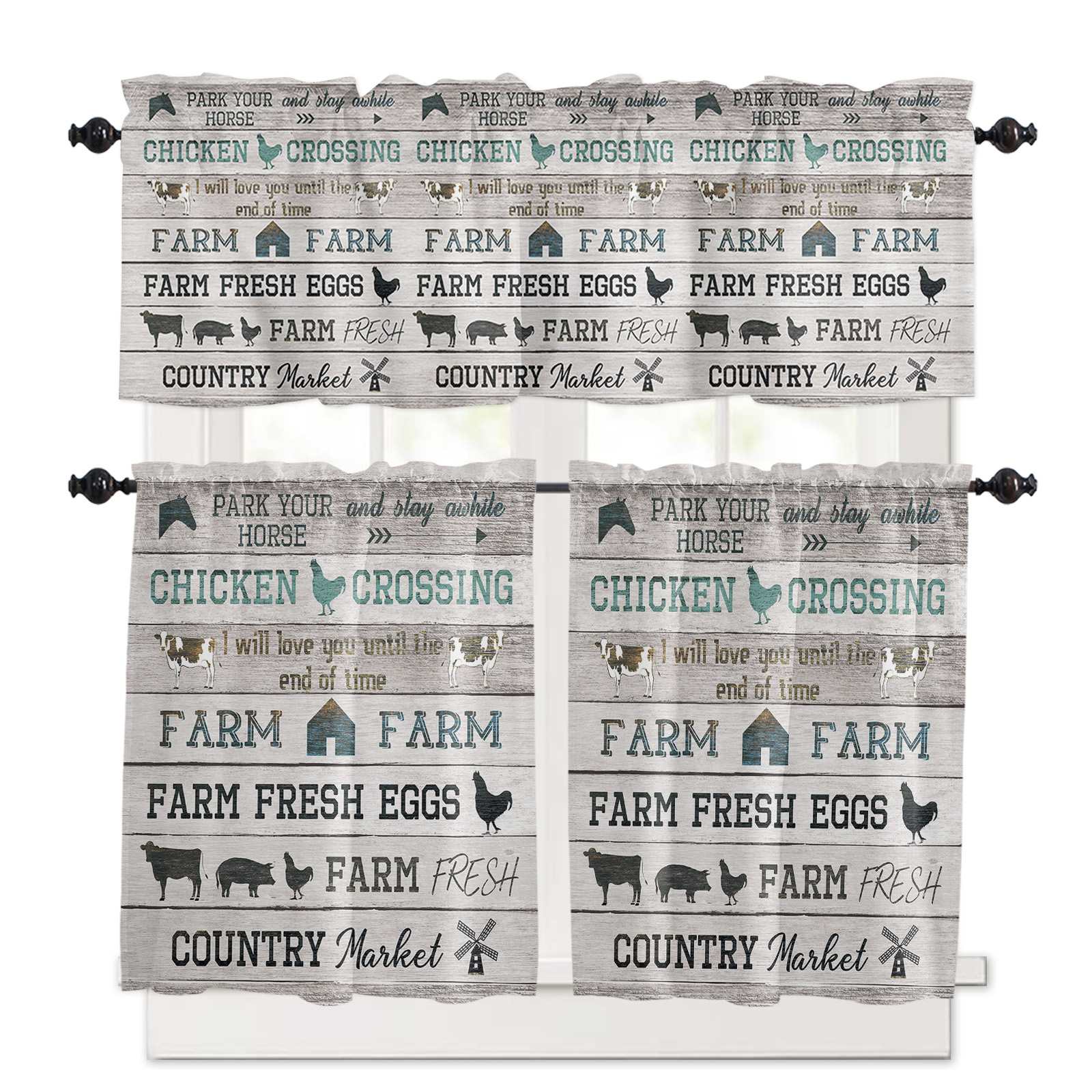 Farmhouse Kitchen Curtains Set for Windows 3 Pieces,24 Inch Length Tier ...