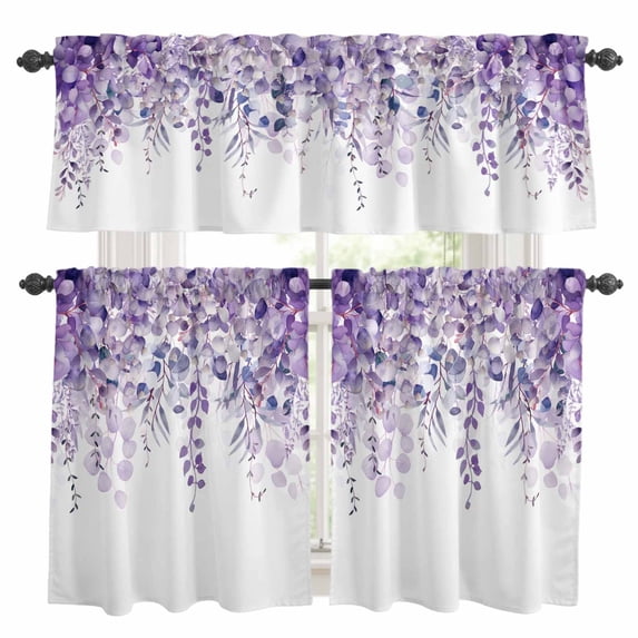 Farmhouse Kitchen Curtains Set for Windows, Watercolor Purple ...