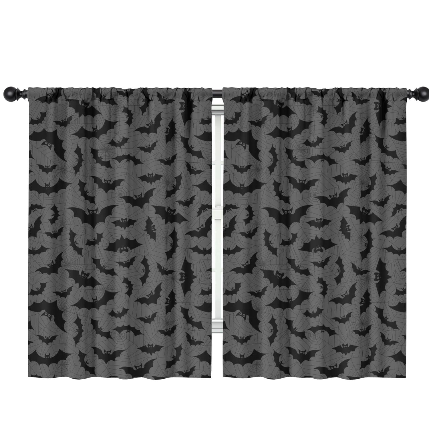 Farmhouse Kitchen Curtains Set of 2 with Gothic Skull and Cobweb ...