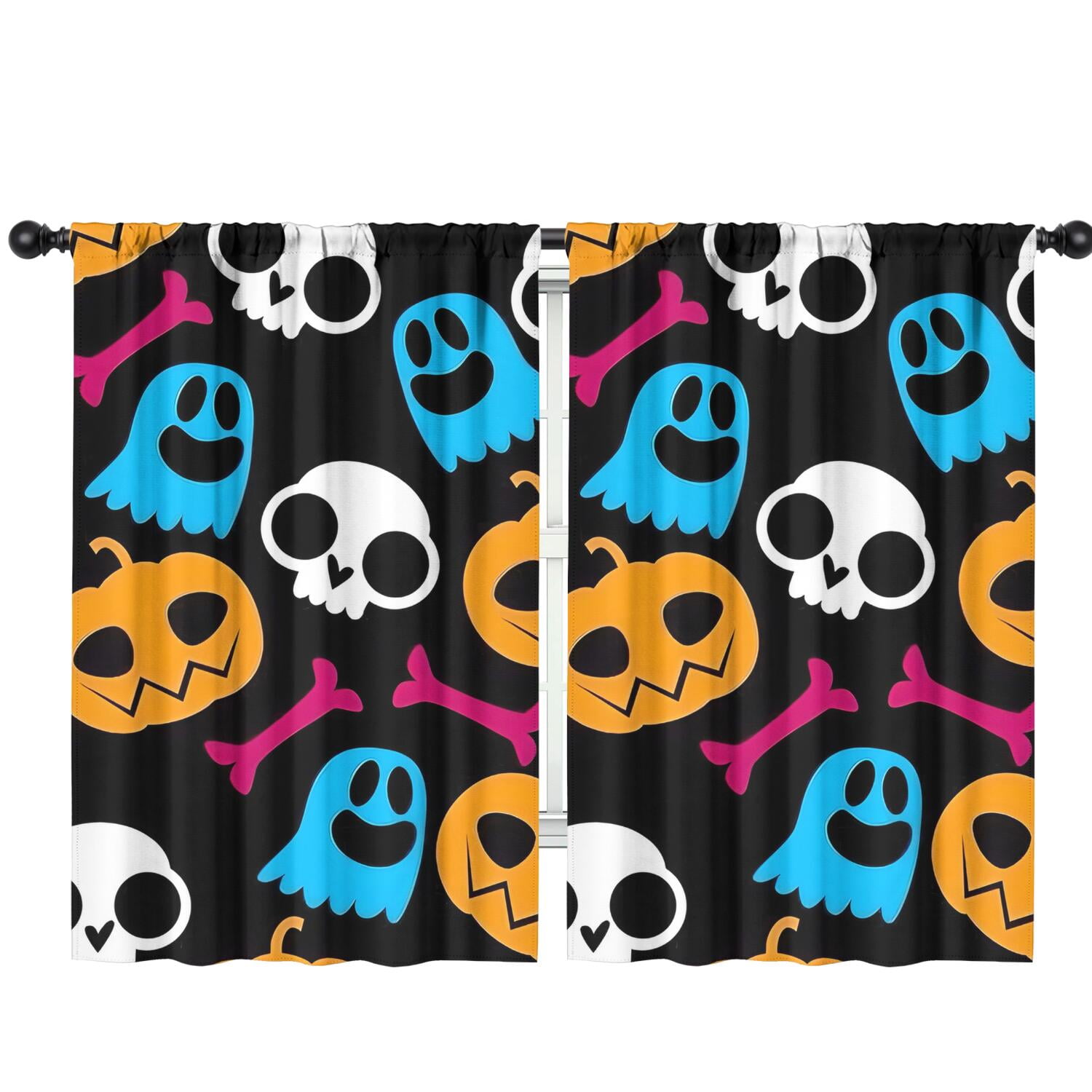 Farmhouse Kitchen Curtains Set of 2 with Gothic Skull and Cobweb ...