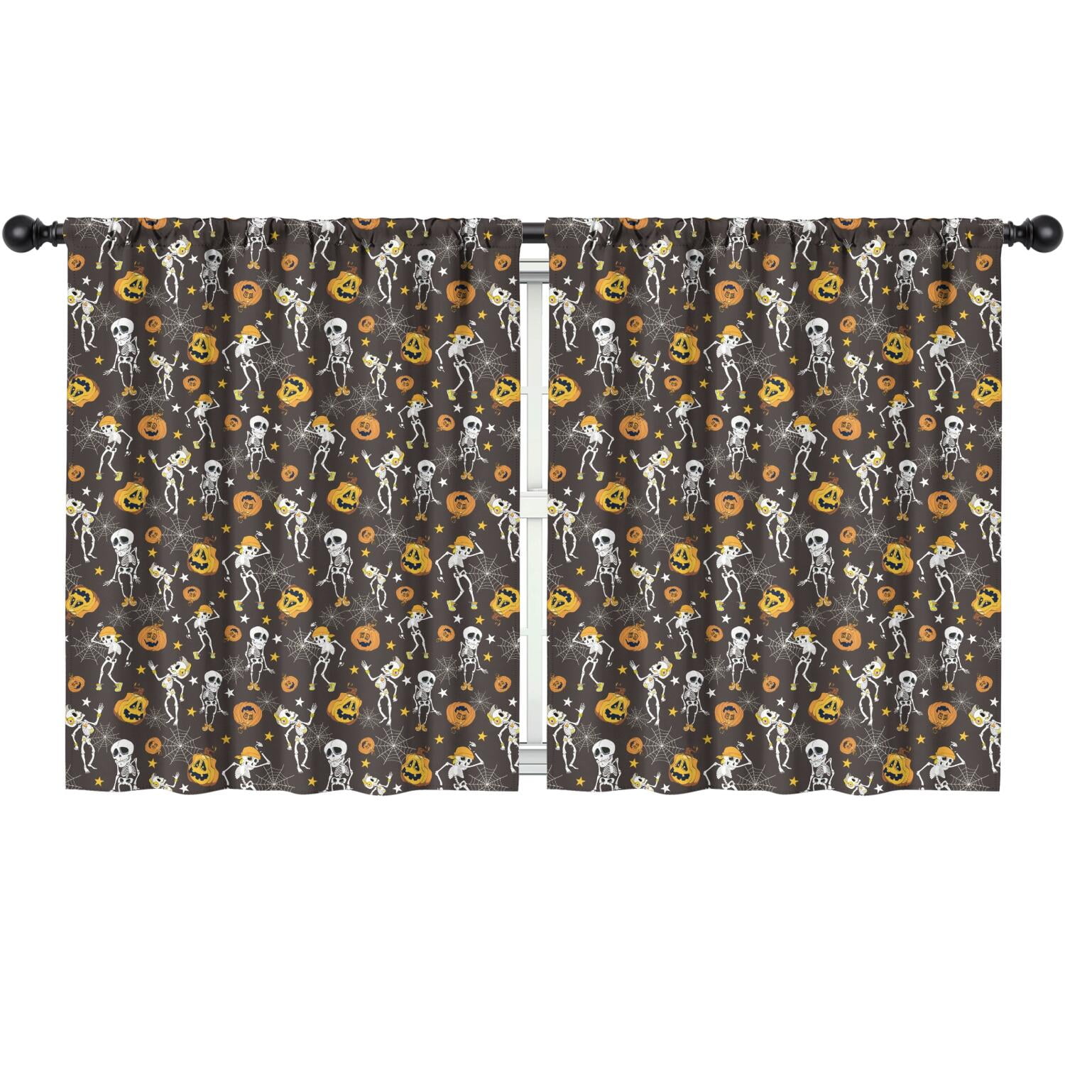 Farmhouse Kitchen Curtains Set of 2 with Gothic Skull and Cobweb ...