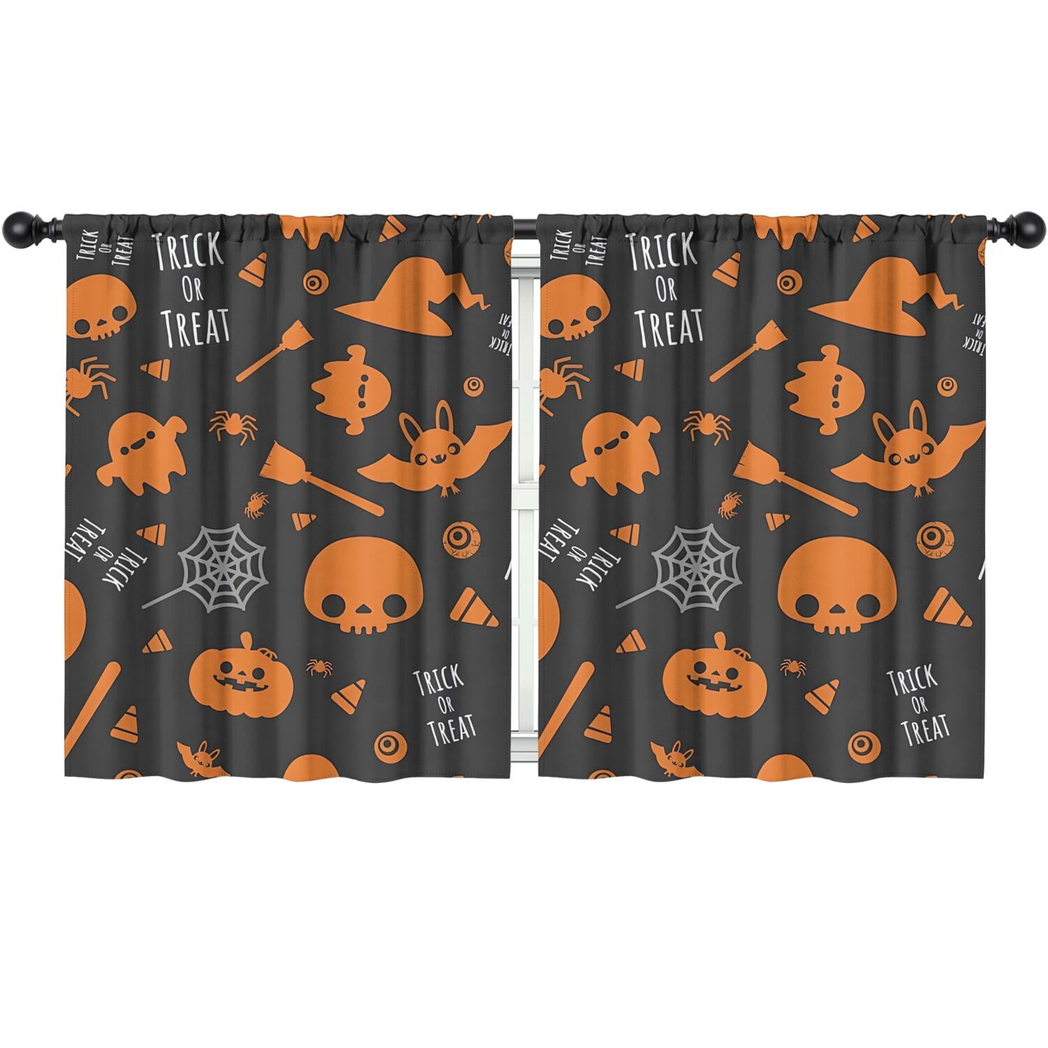 Farmhouse Kitchen Curtains Set of 2 with Gothic Skull and Cobweb ...
