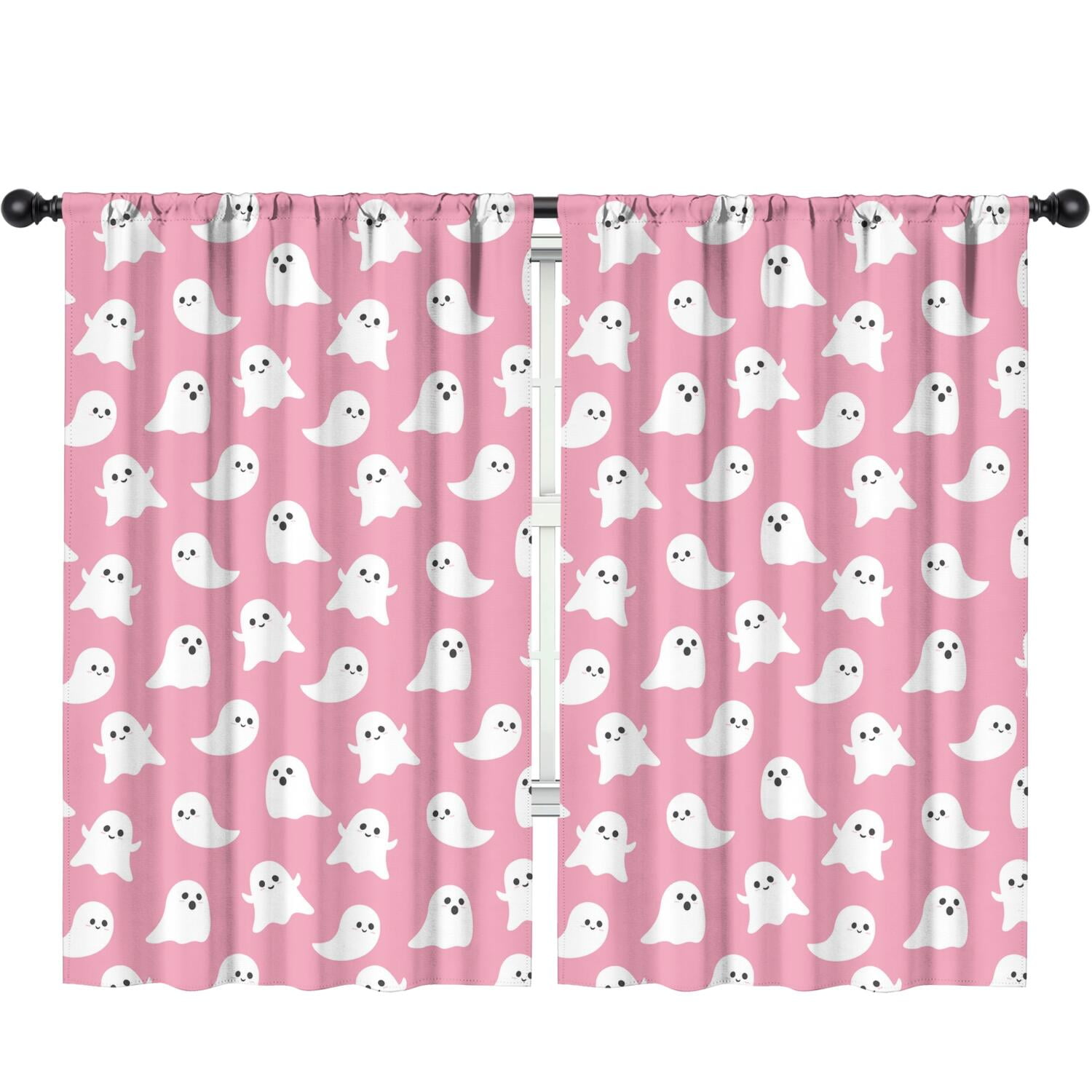 Farmhouse Kitchen Curtains Set of 2 with Gothic Skull and Cobweb ...