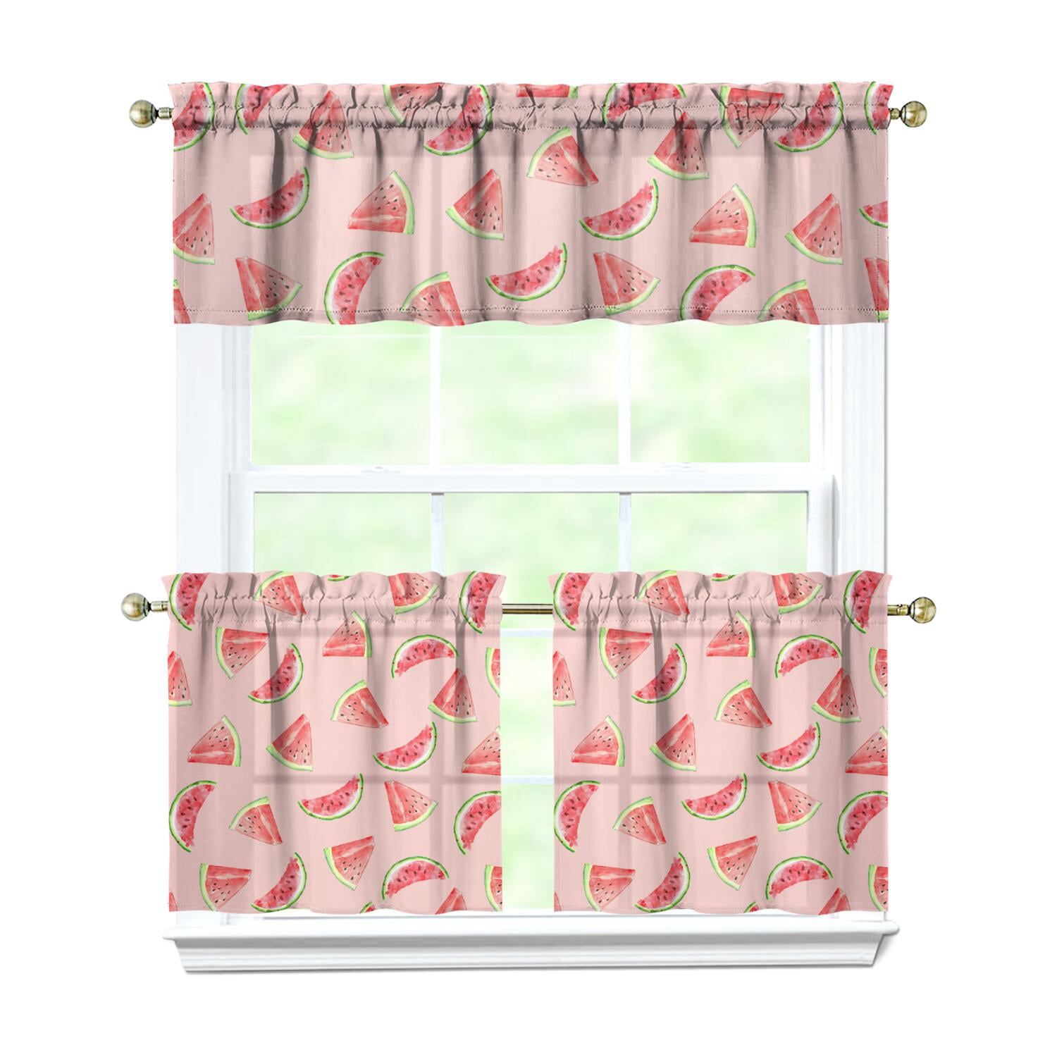Farmhouse Kitchen Curtains Set of 3 - Watermelons & Tropical Fruit ...