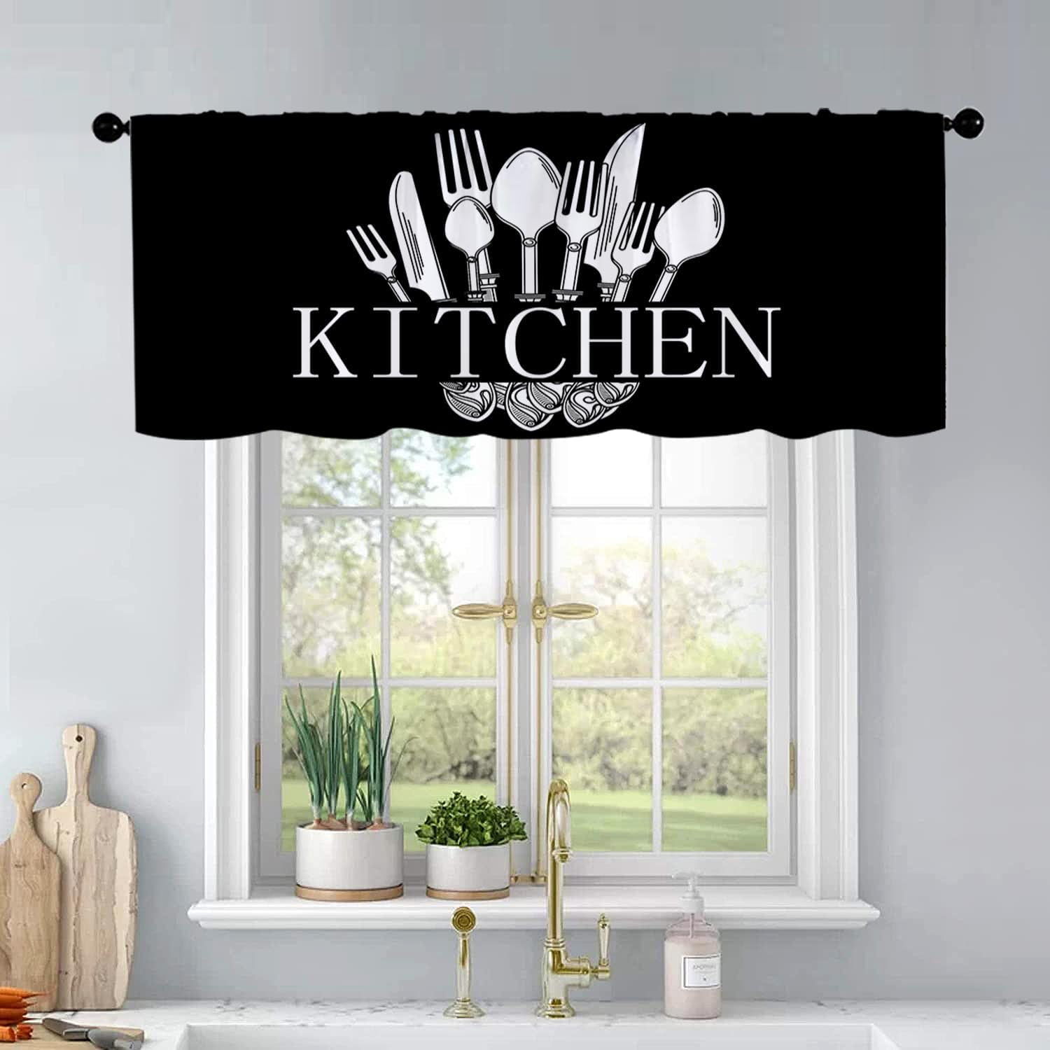 Farmhouse Kitchen Curtains with Small Fork and Spoon Design for Windows ...