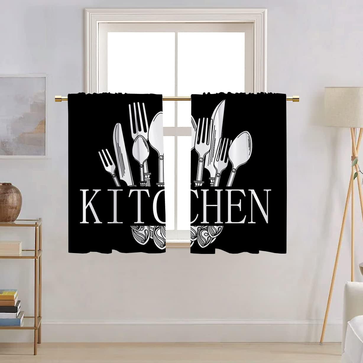 Farmhouse Kitchen Curtains with Small Fork and Spoon Design for Windows ...