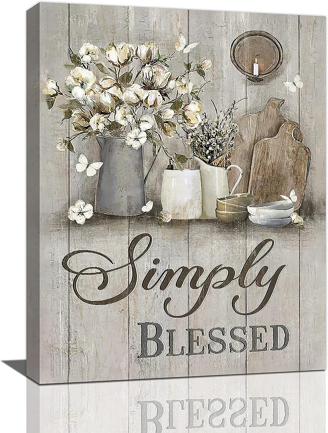 Farmhouse Kitchen Decor Wall Art Rustic Cotton Simply Blessed Christian ...
