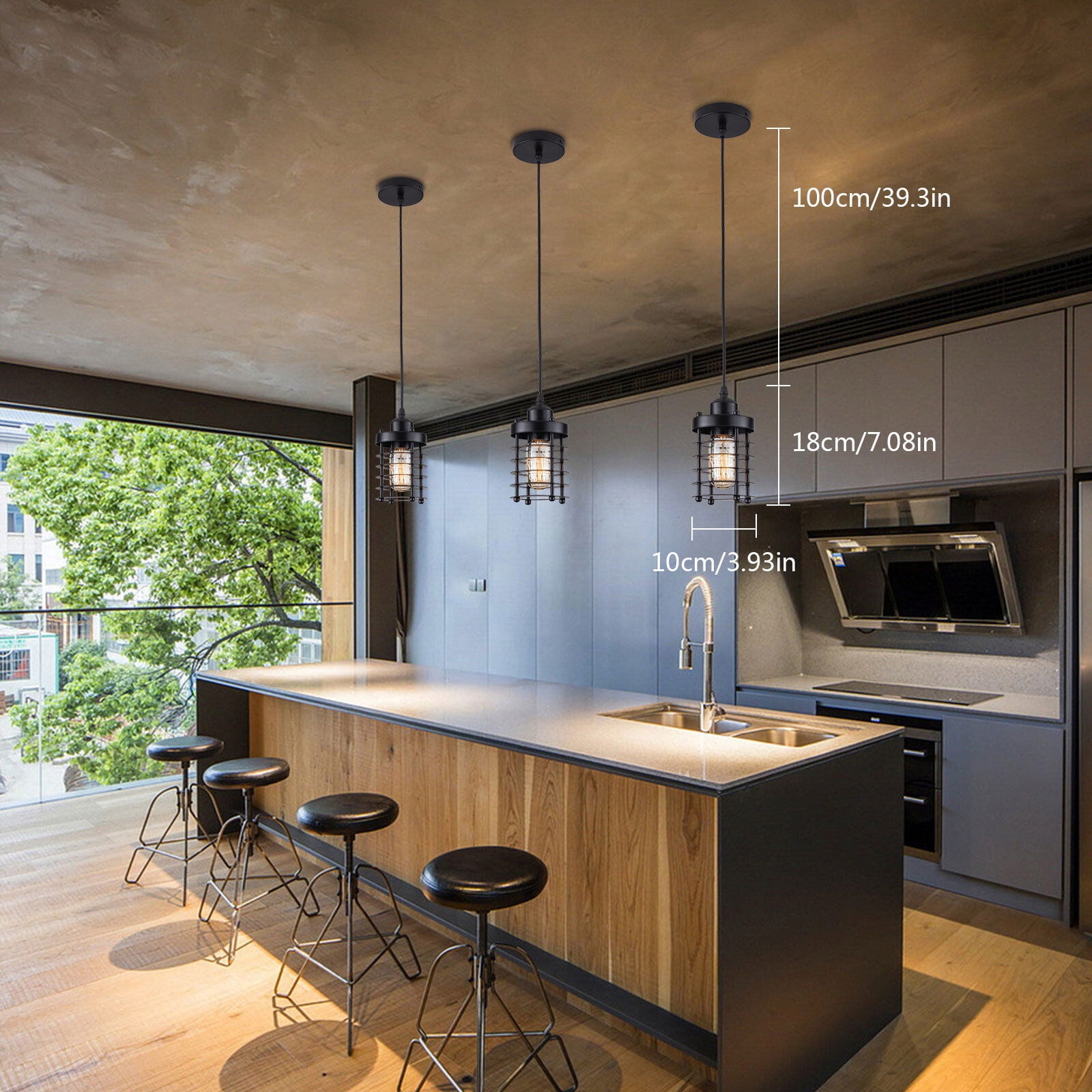 Farmhouse Kitchen Island Hanging Pendant Lighting Rustic Ceiling Light ...