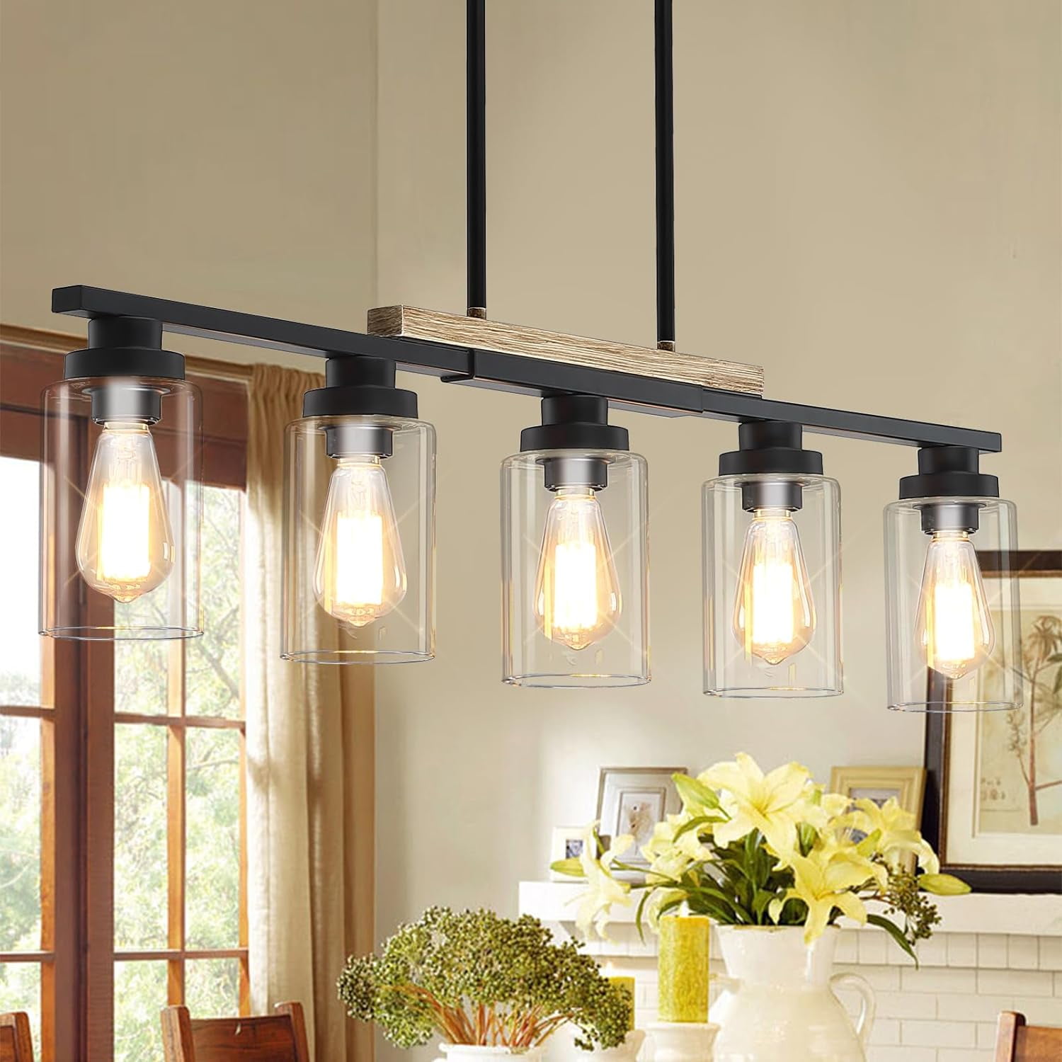 Farmhouse Kitchen Island Lighting,5-Light Dining Room Light Fixtures ...