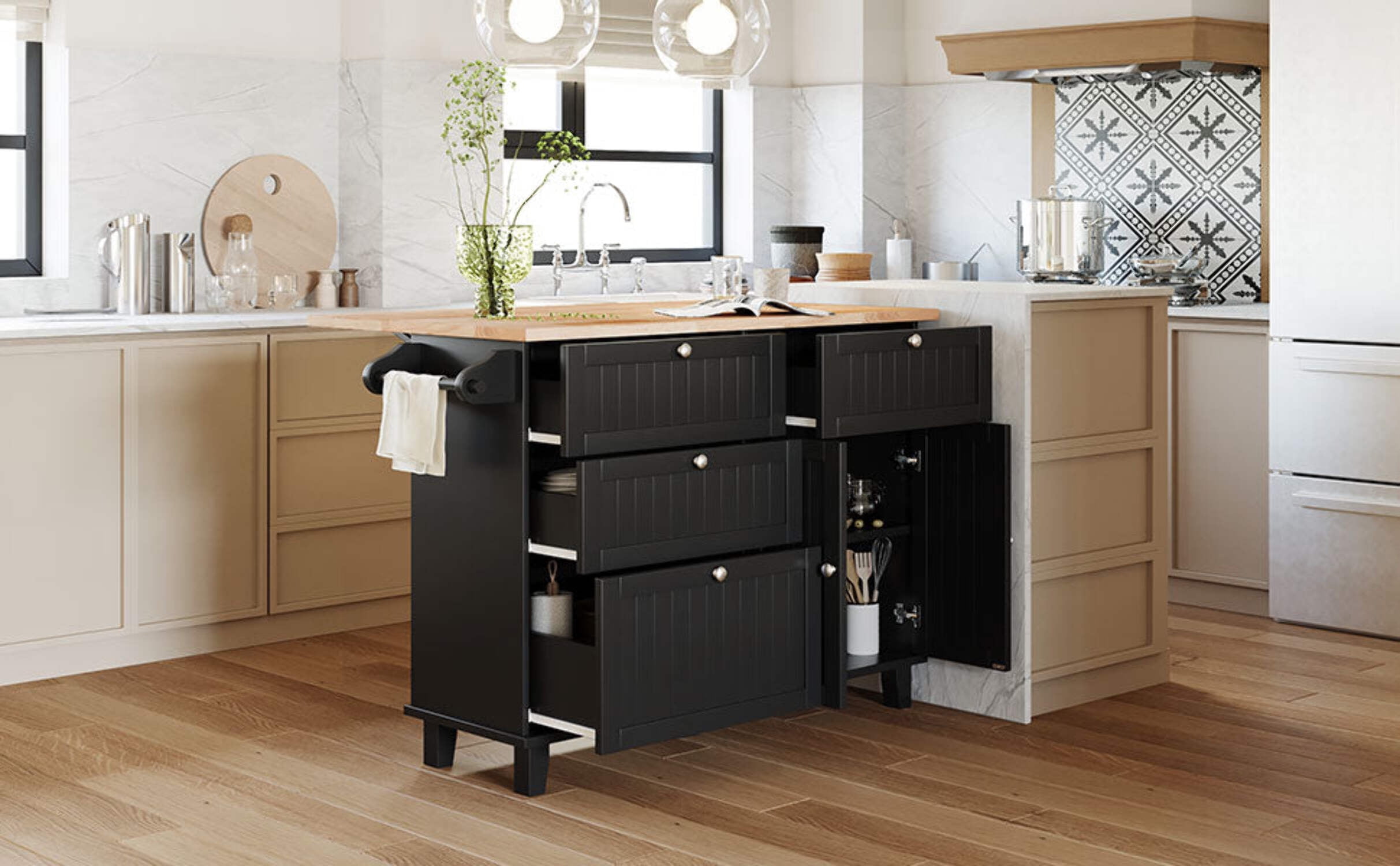 Farmhouse Kitchen Island Set With Drop Leaf And 2 Seatings,Dining Table ...