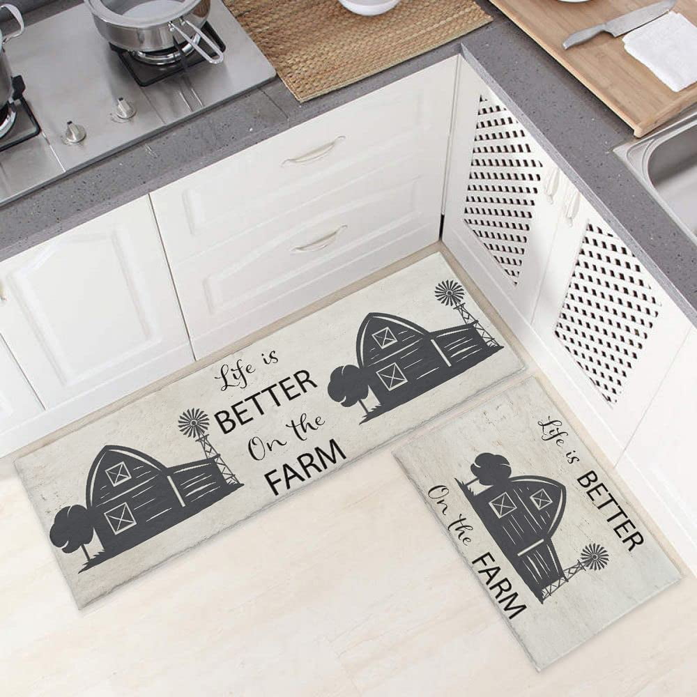 Farmhouse Kitchen Mat Set of 2, Life is Better on The Farm Vintage ...