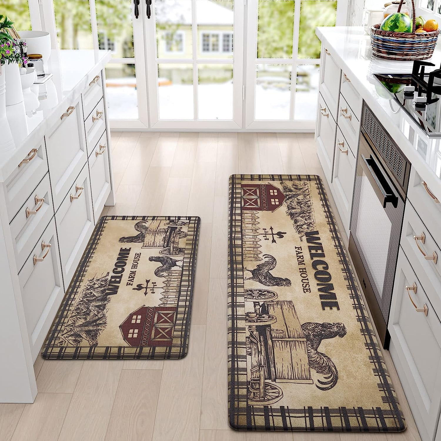 Farmhouse Kitchen Mat Set Anti Fatigue 2 Piece, Non-Skid Waterproof ...