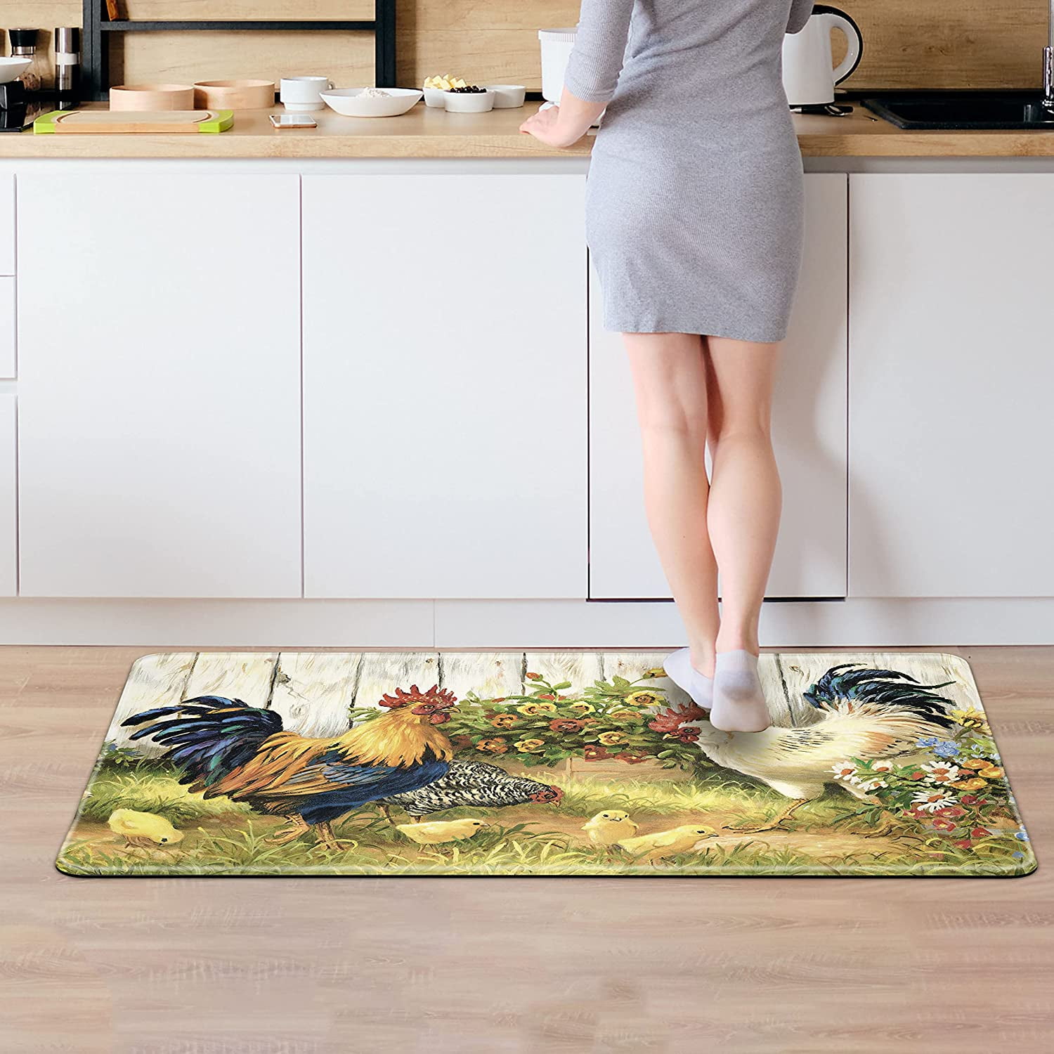 Farmhouse Kitchen Mats, 2pc Rooster Rugs, 0.4in Thick, Anti Fatigue ...