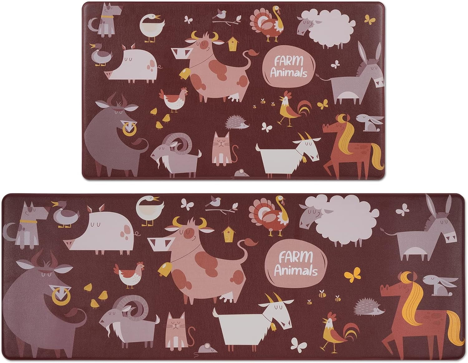 Farmhouse Kitchen Mats for Floor 2 Piece, Red Kitchen Rugs Set, Animals ...
