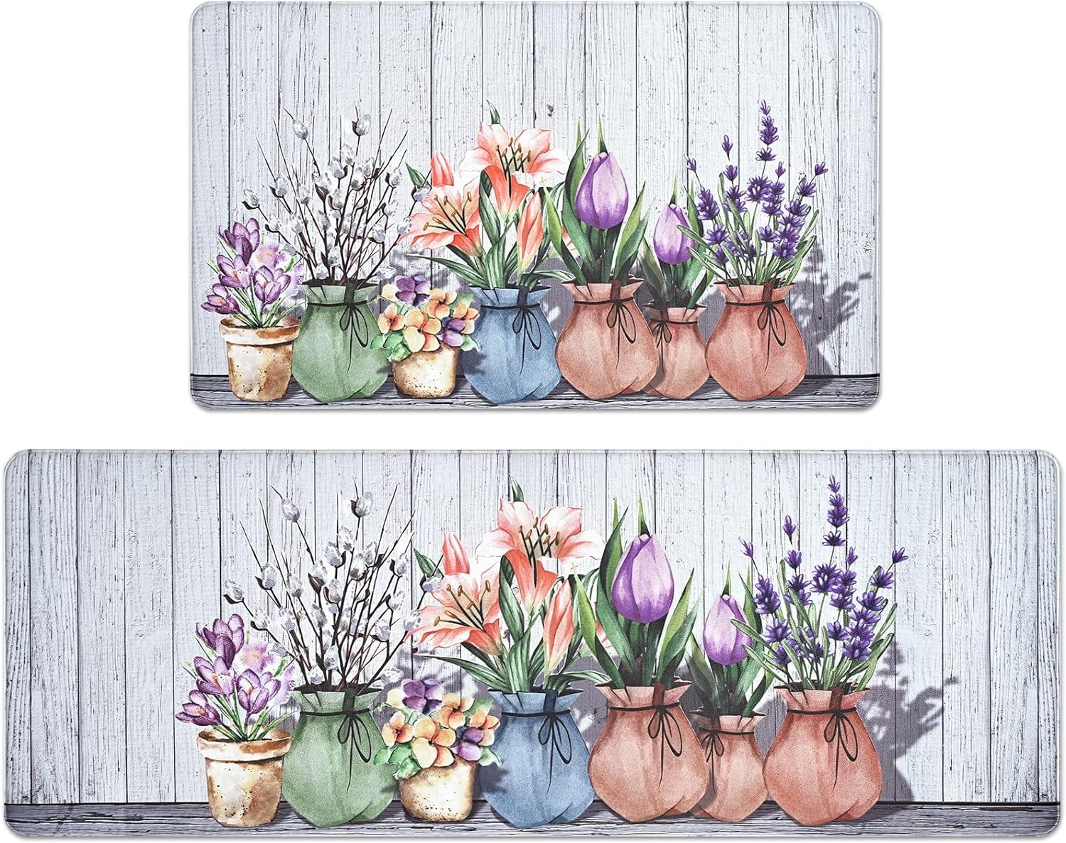Farmhouse Kitchen Mats for Floor 2 Piece, Spring Watercolor Floral ...