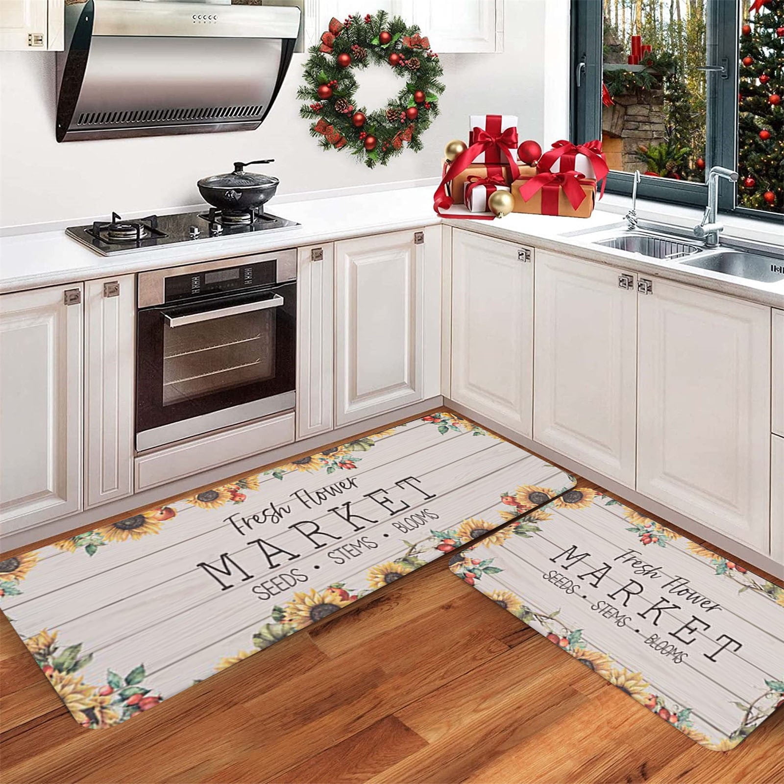 Farmhouse Kitchen Mats Sets 2 Piece Cushioned Comfort Mat for Home ...
