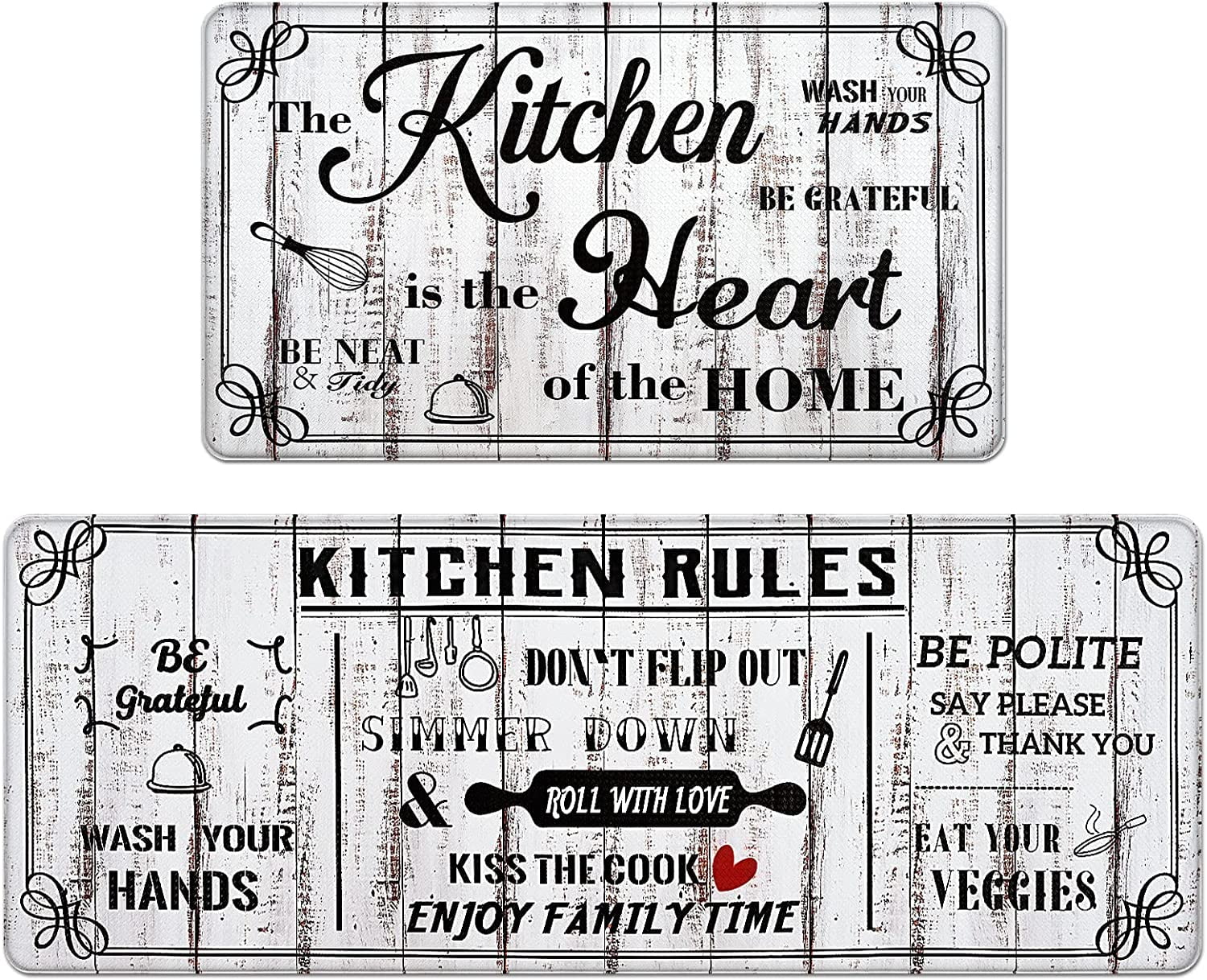 Farmhouse Kitchen Mats Sets 2 Piece Memory Foam Kitchen Rug Waterproof ...