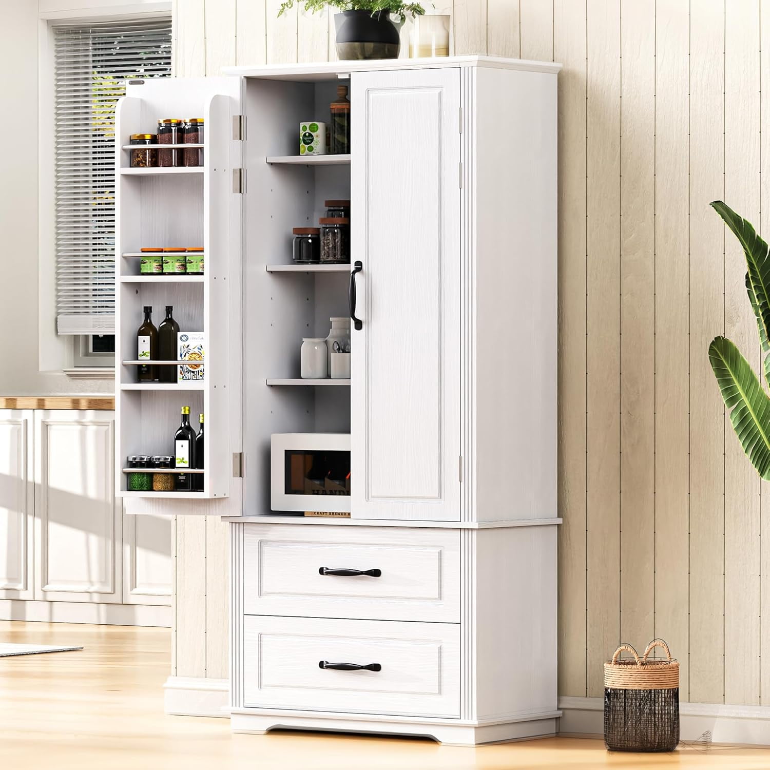 Farmhouse Kitchen Pantry Cabinet 71-Inch Tall Freestanding Pantry ...