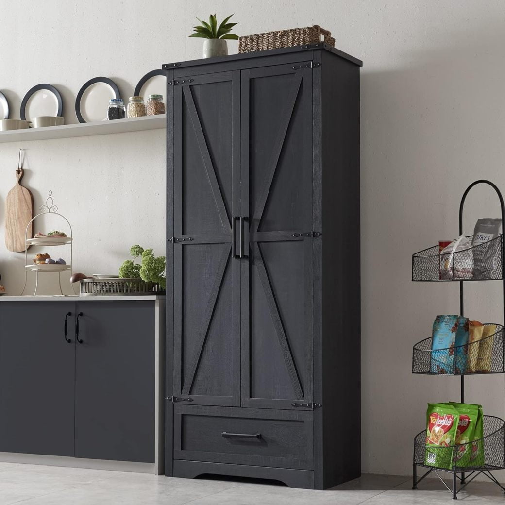 Farmhouse Kitchen Pantry Cabinet - 72" Tall Large Wood Kitchen Storage ...
