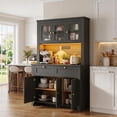 Farmhouse Kitchen Pantry Cabinet with Charging Station, Water Ripple ...