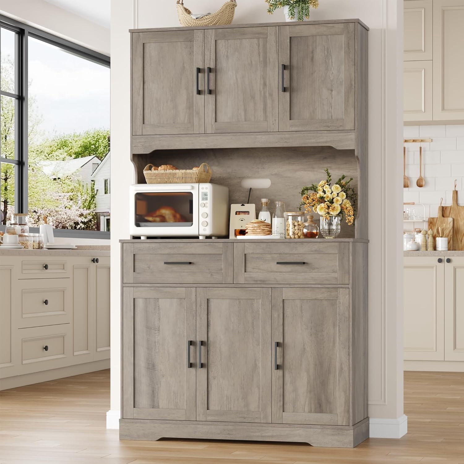 Farmhouse Kitchen Pantry Cabinet, Food Pantry with Doors and Shelves ...