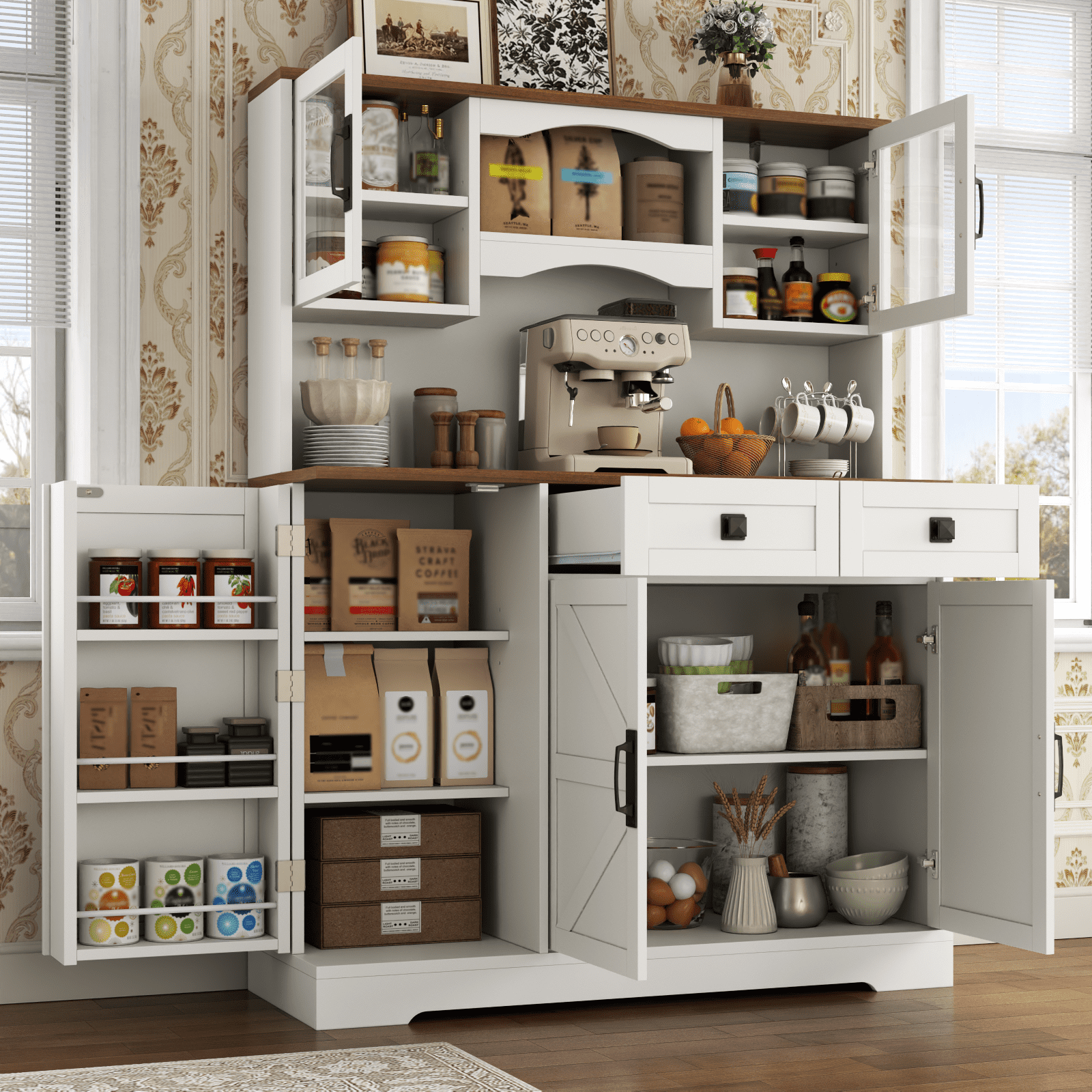Farmhouse Kitchen Pantry Storage Cabinet,Kitchen Hutch Cabinet with ...
