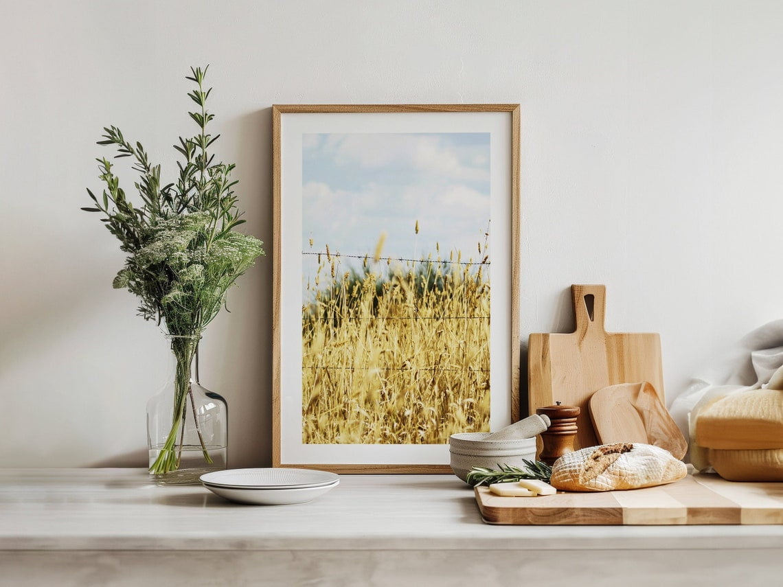 Farmhouse Kitchen Print Hayfield Western Wall Art Farm Yellow Hay ...